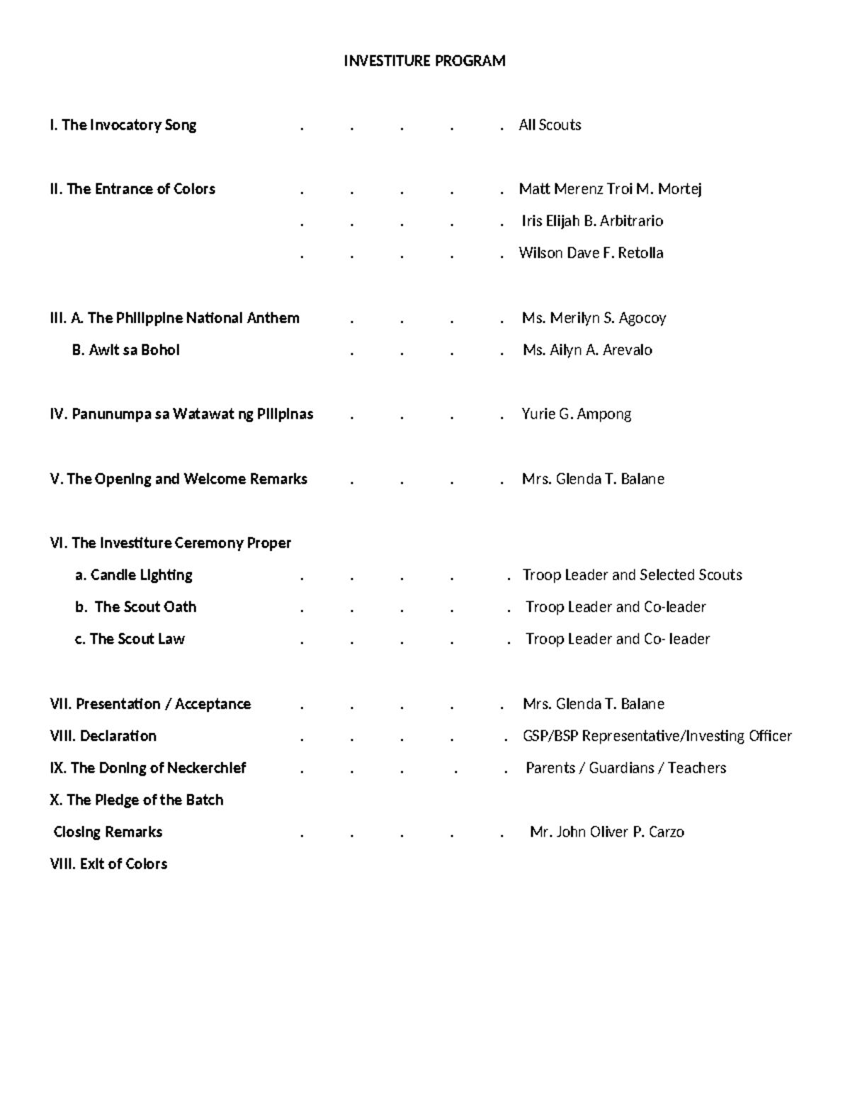 Investiture & Campfire Program Overview - Studocu
