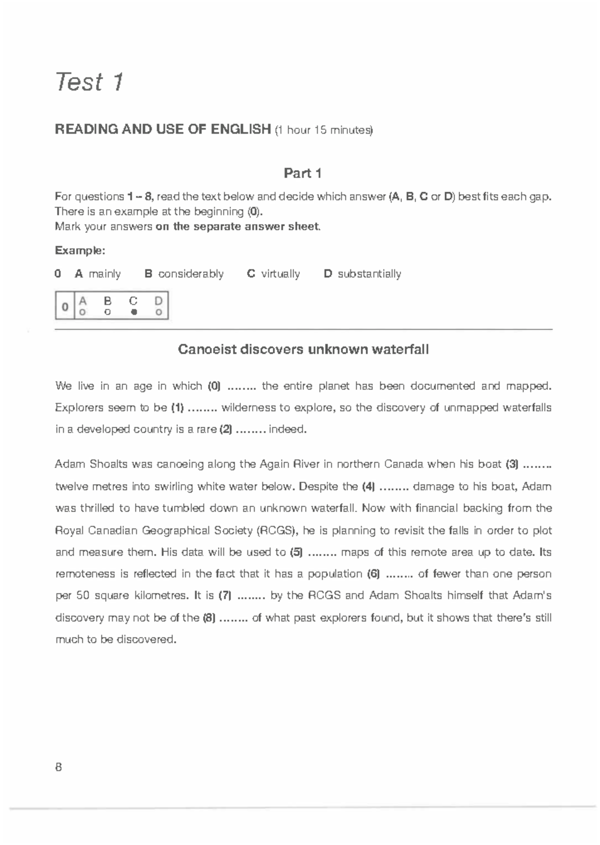 Test 1 READING AND USE OF ENGLISH (CAE) Practice Questions and Answers ...