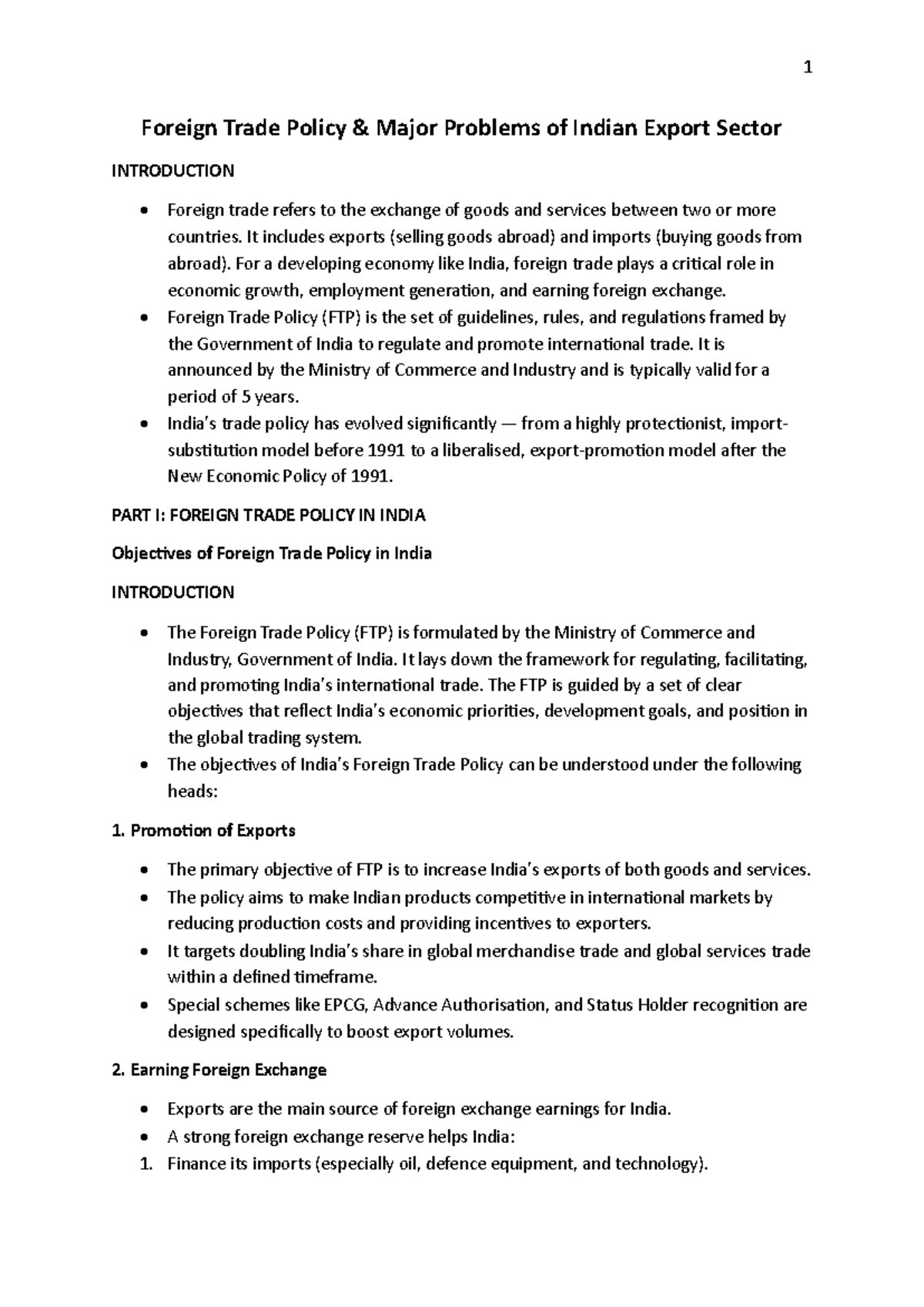 Foreign Trade Policy (FTP) - Major Issues in Indian Export Sector - Studocu