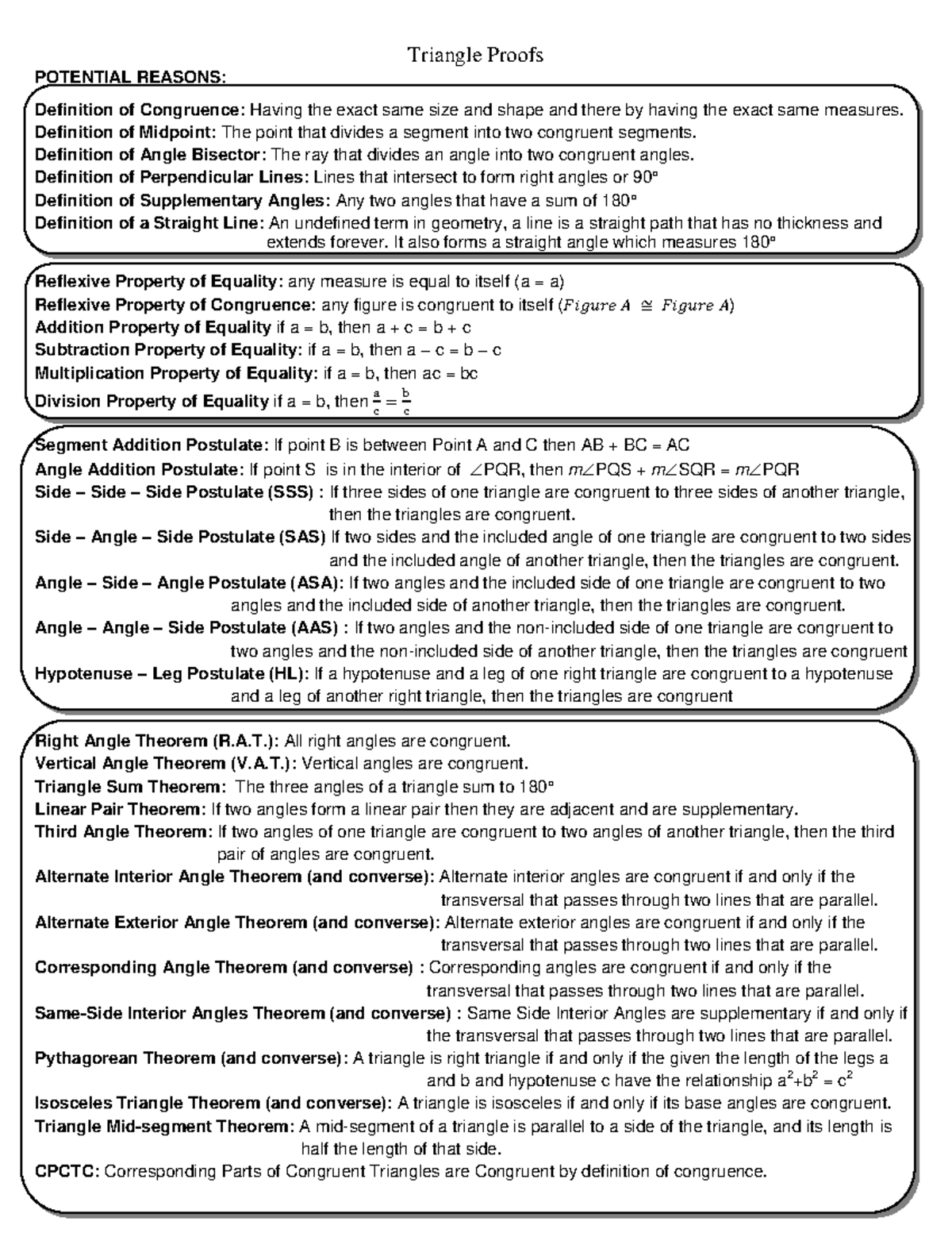 Triangle Proofs: Essential Theorems and Properties for Geometry - Studocu