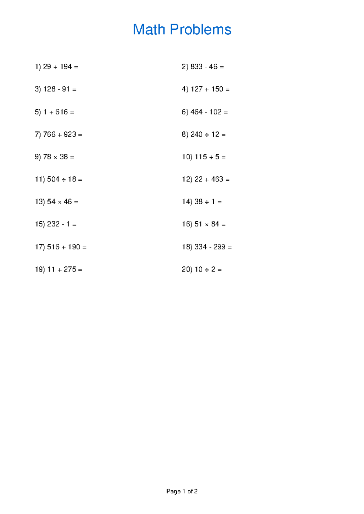 Math Problems & Puzzles - Practice Materials for Course 7RM2J8FAKM ...