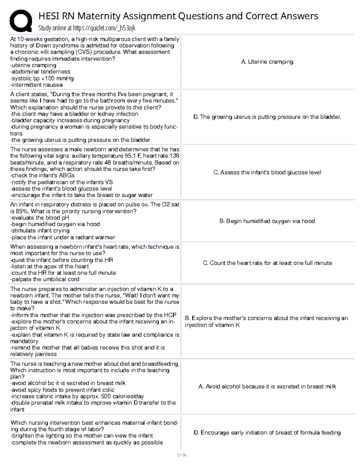 HESI RN Maternity Assignment Questions and Correct Answers - Study ...