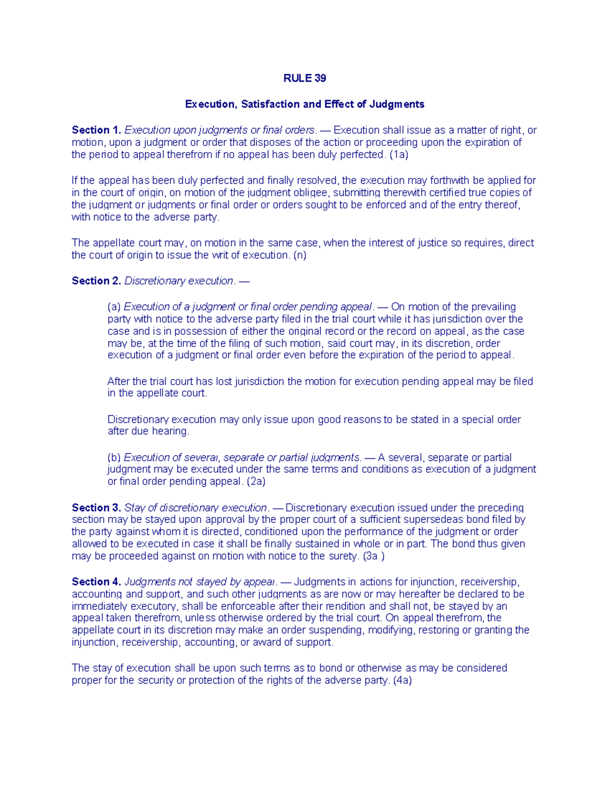 Rules 39-40: Execution & Satisfaction of Judgments in Court - Studocu