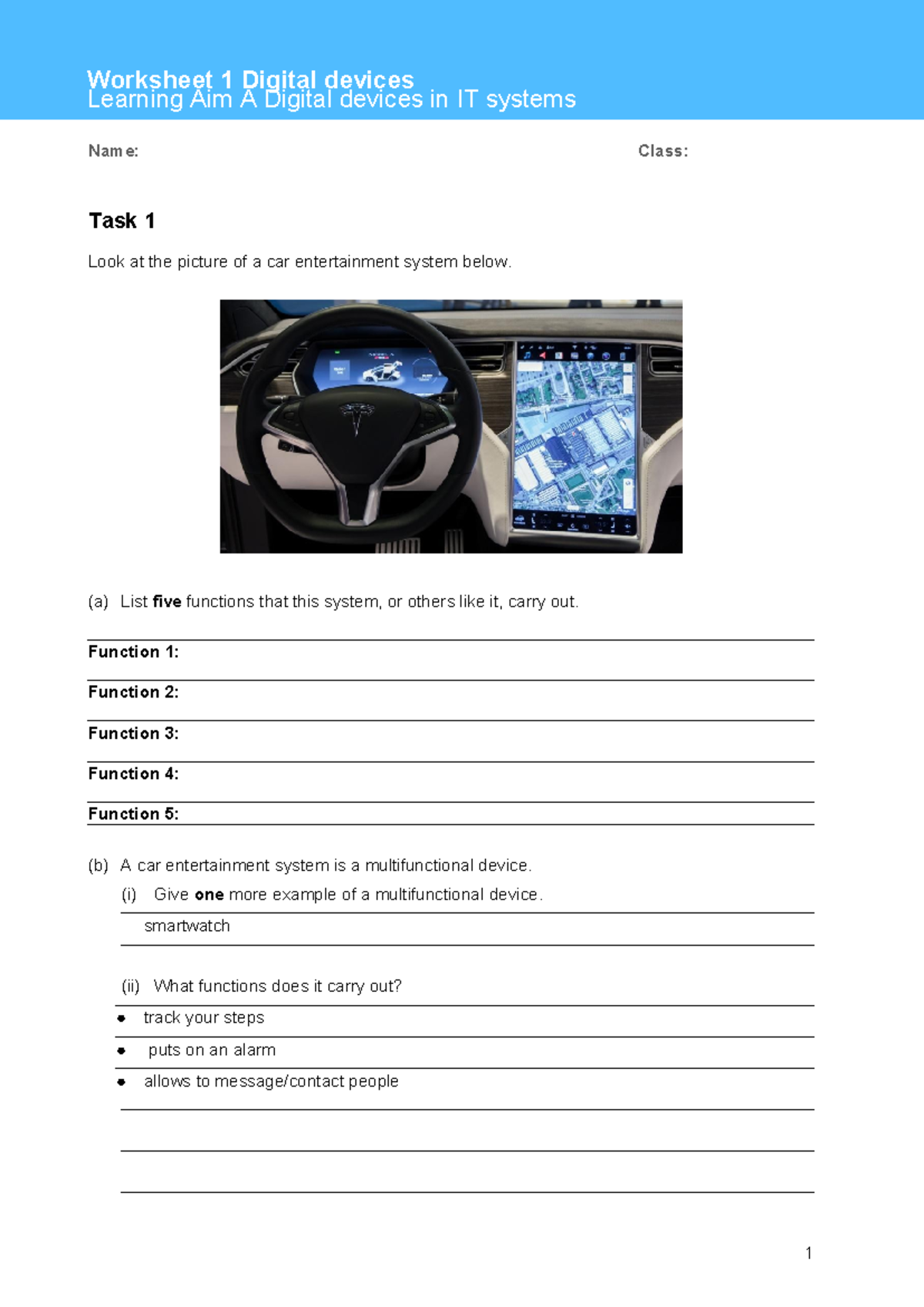 Topic 1 Worksheet 1: Digital Devices in IT Systems - Tasks Overview ...