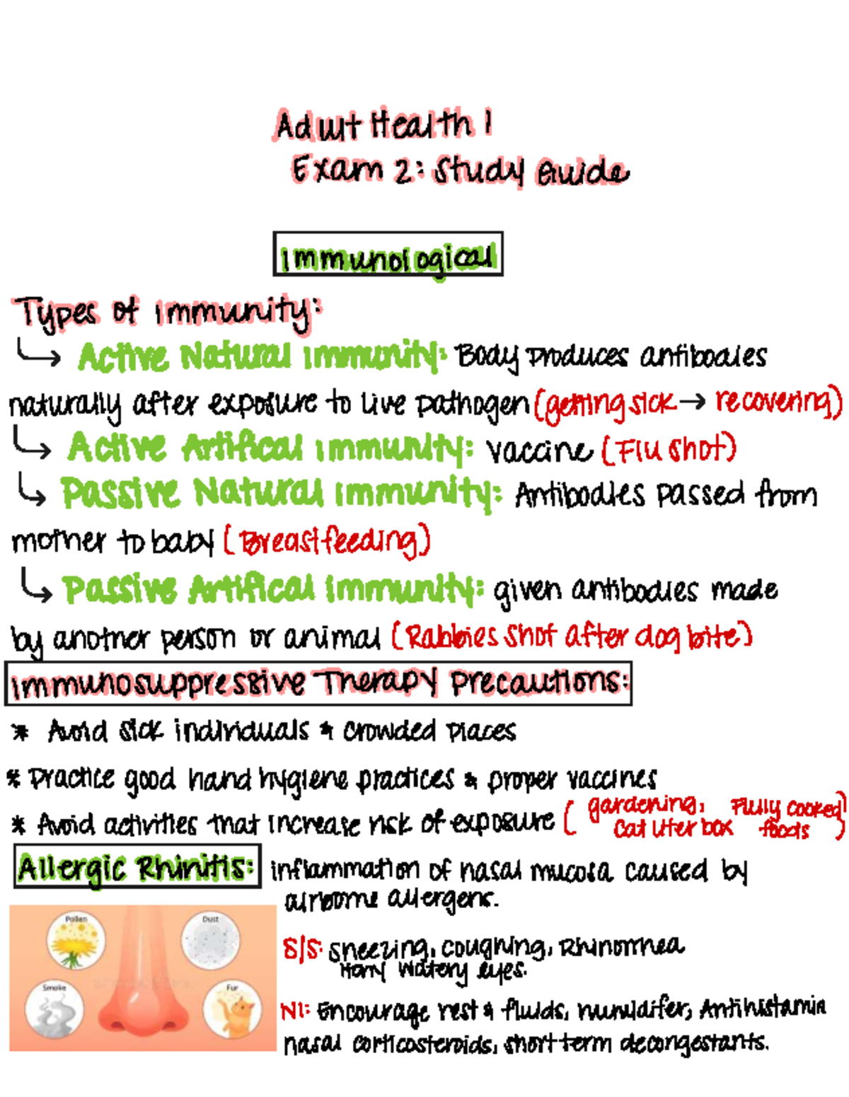 Adult Health I - Exam 2 Study Guide: Immunity and Related Conditions ...
