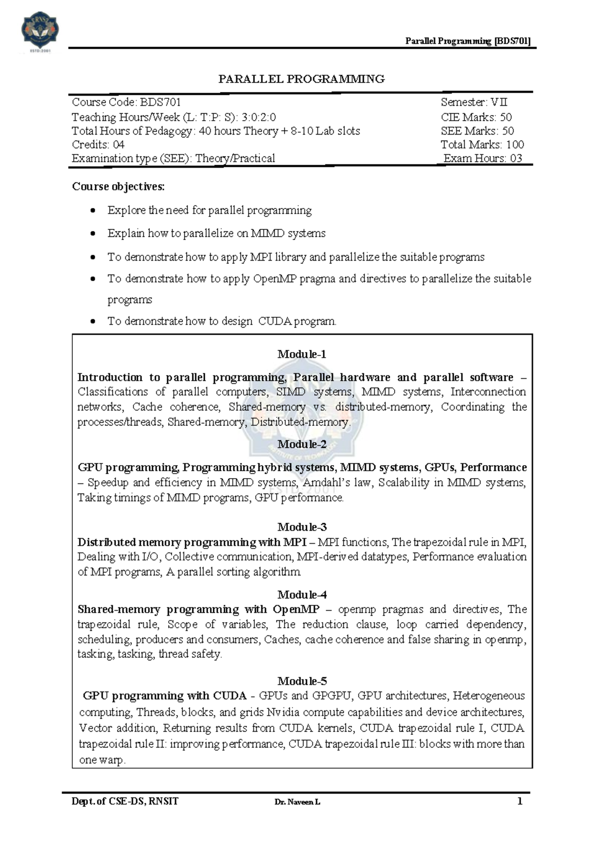 Parallel Programming Concepts and Techniques - BDS701 - Studocu