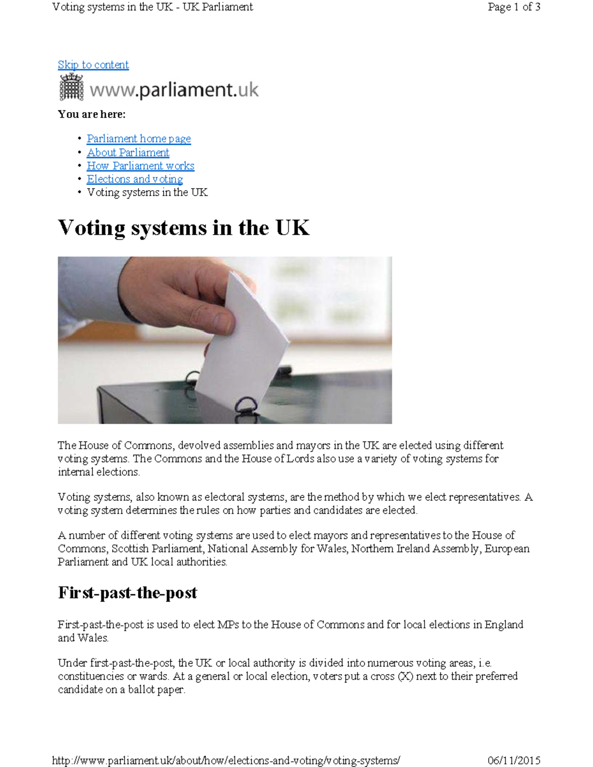 UK Electoral Systems: Voting Methods in the UK Parliament - Studocu