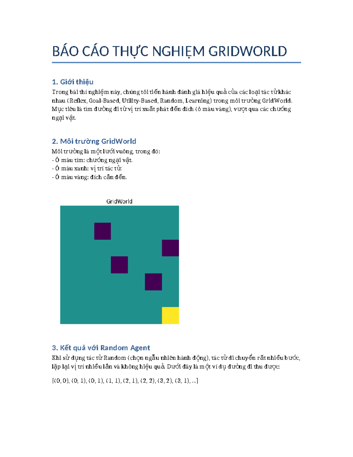Báo Cáo Thực Nghiệm GridWorld - GRId: Đánh Giá Tác Tử - Studocu