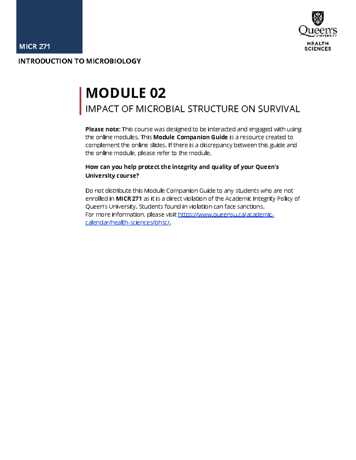 MICR 271 Module 02 Companion Guide: Microbial Structure & Survival ...