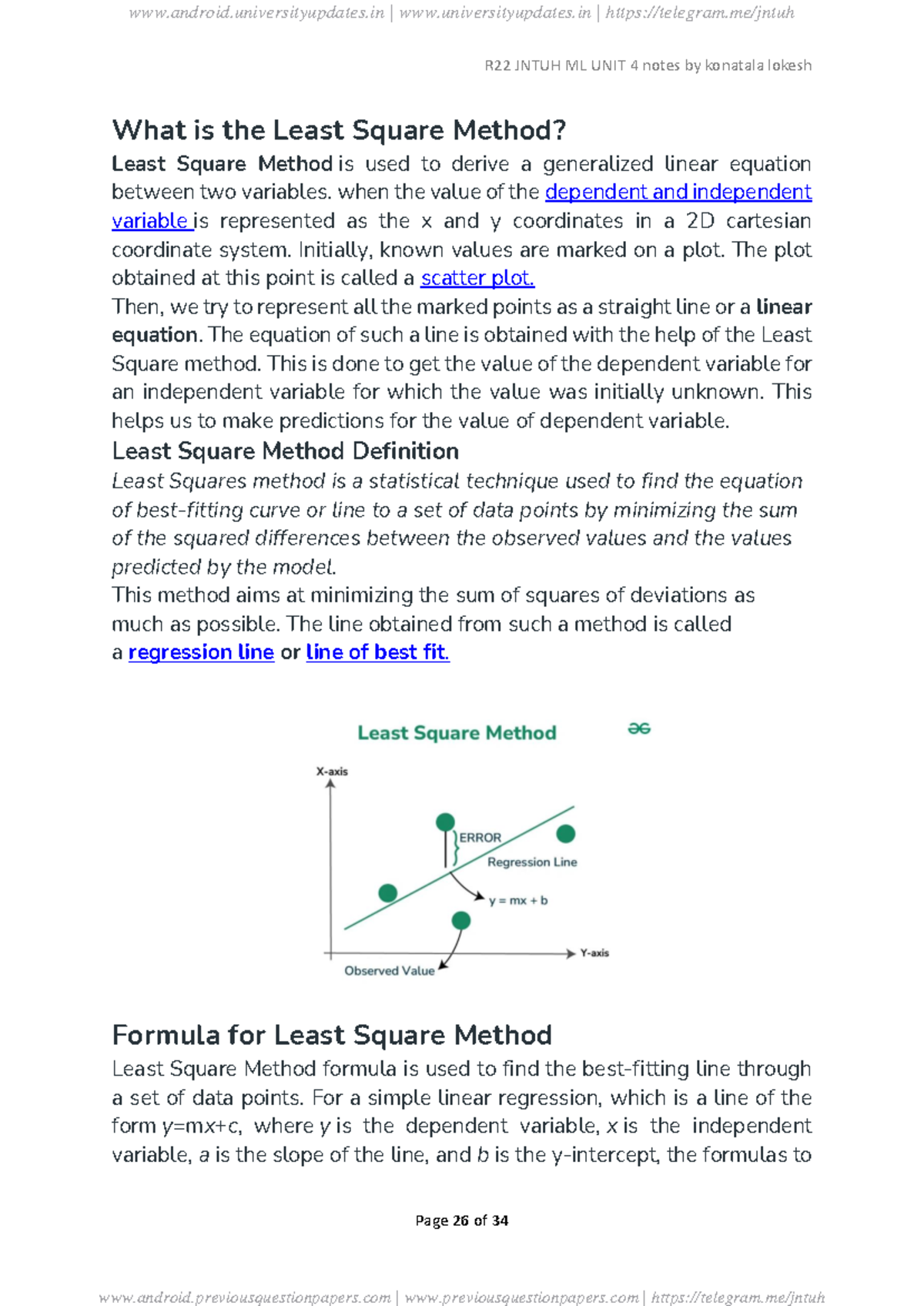 R22 JNTUH ML UNIT 4: Least Square Method Explained - Studocu
