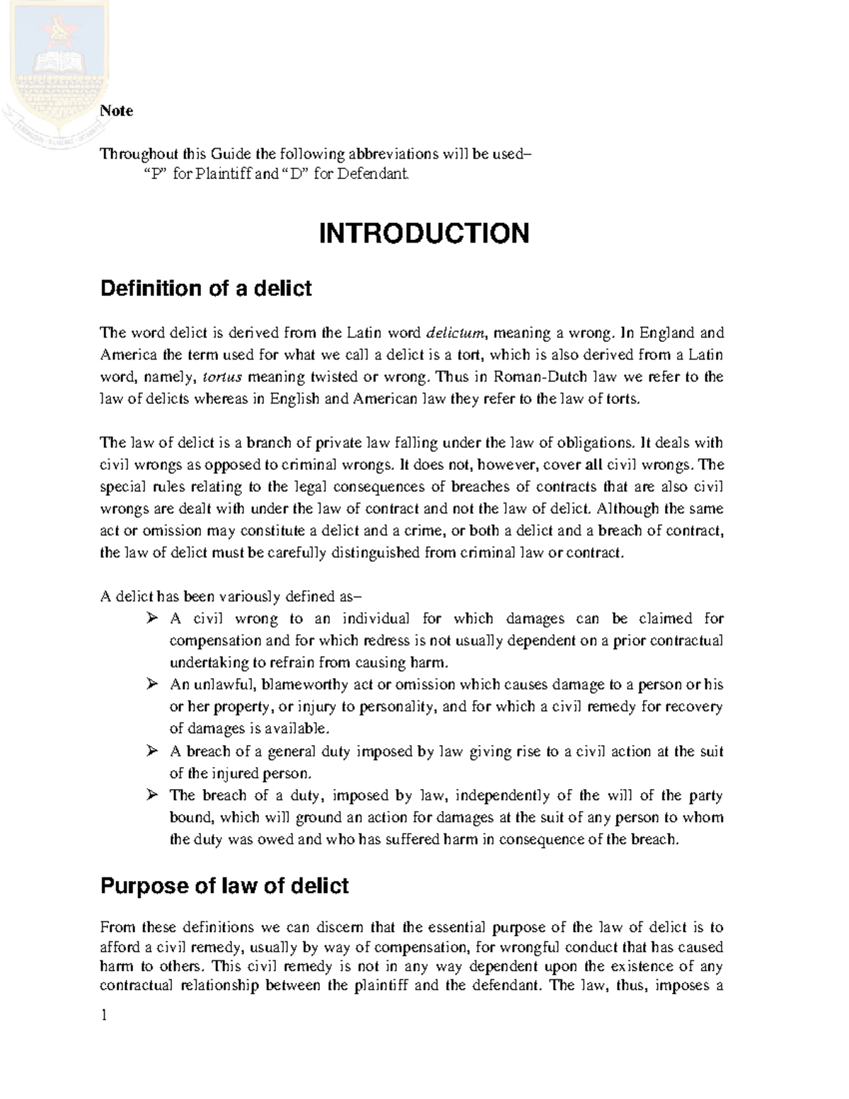 Delict Law Overview: Principles, Actions, and Cases (2023) - Studocu