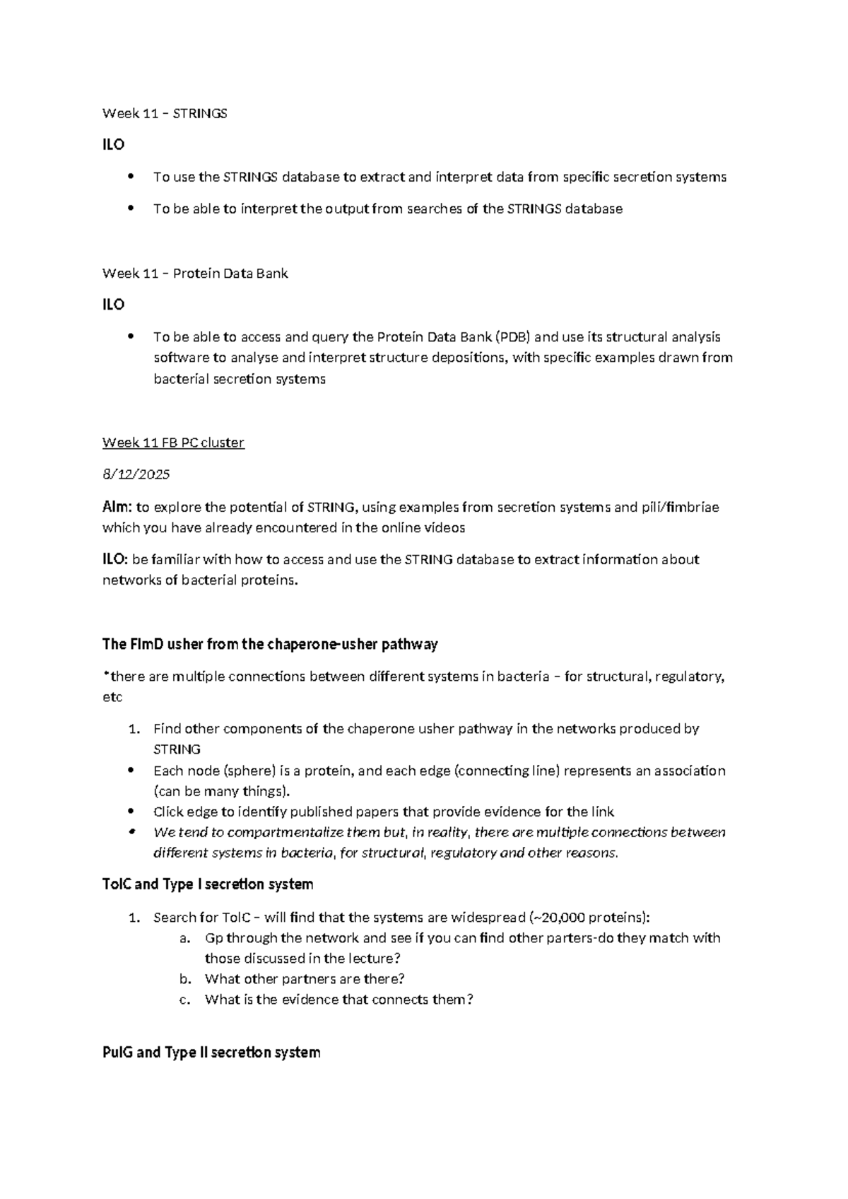 Week 11 Lecture: Exploring STRING Database for Bacterial Secretion ...