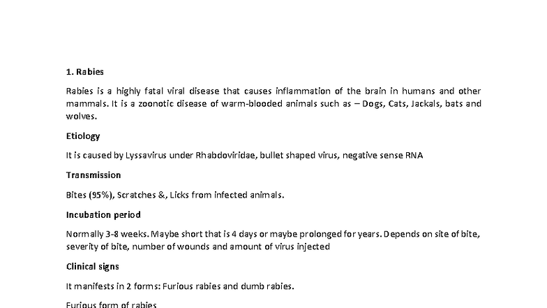 Diseases of Dogs: Rabies, Canine Distemper, Parvo & More - Studocu