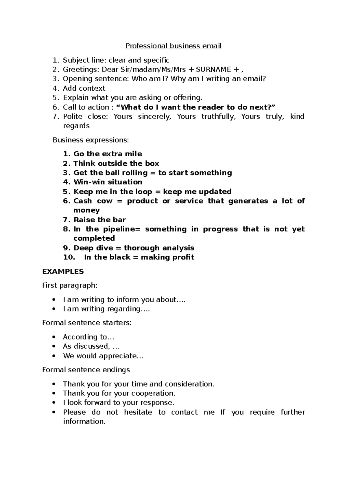 Professional Business Email Guidelines and Examples - Studocu