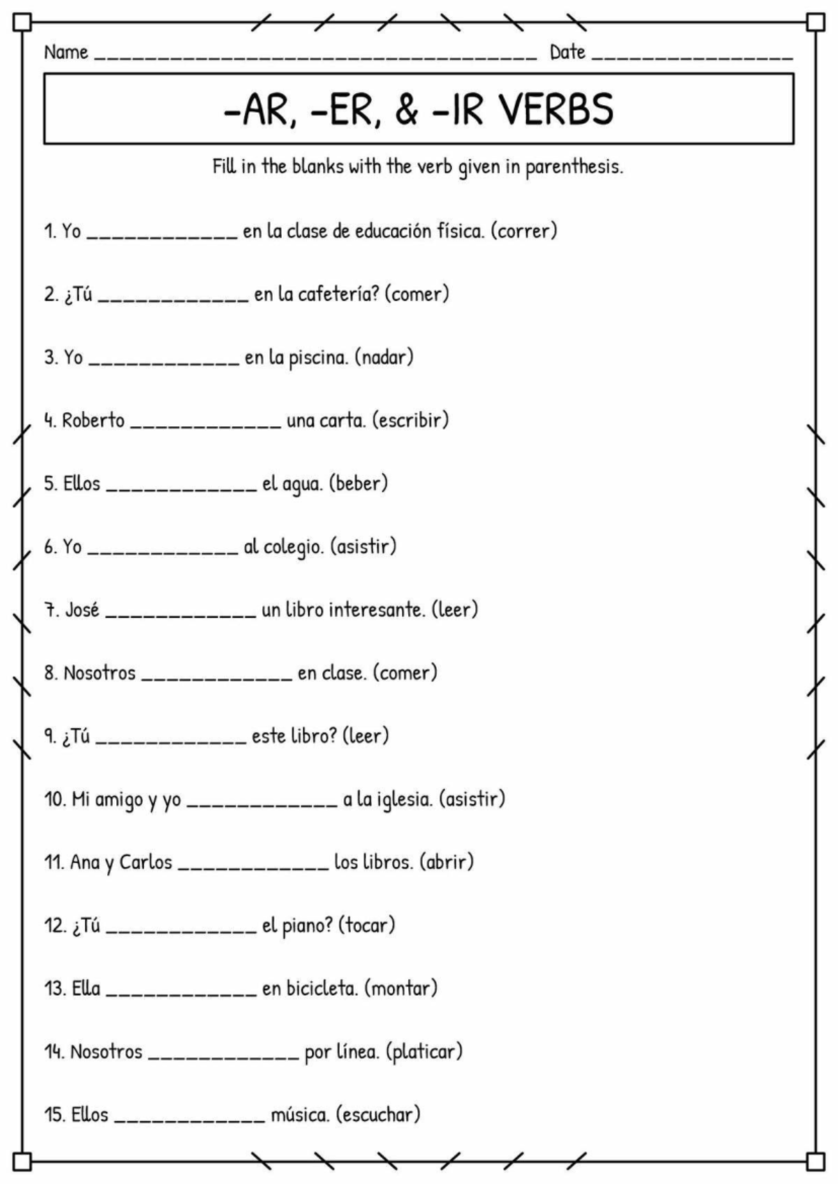 Verbos Regulares Presente: Ejercicios de Llenado de Espacios - Studocu