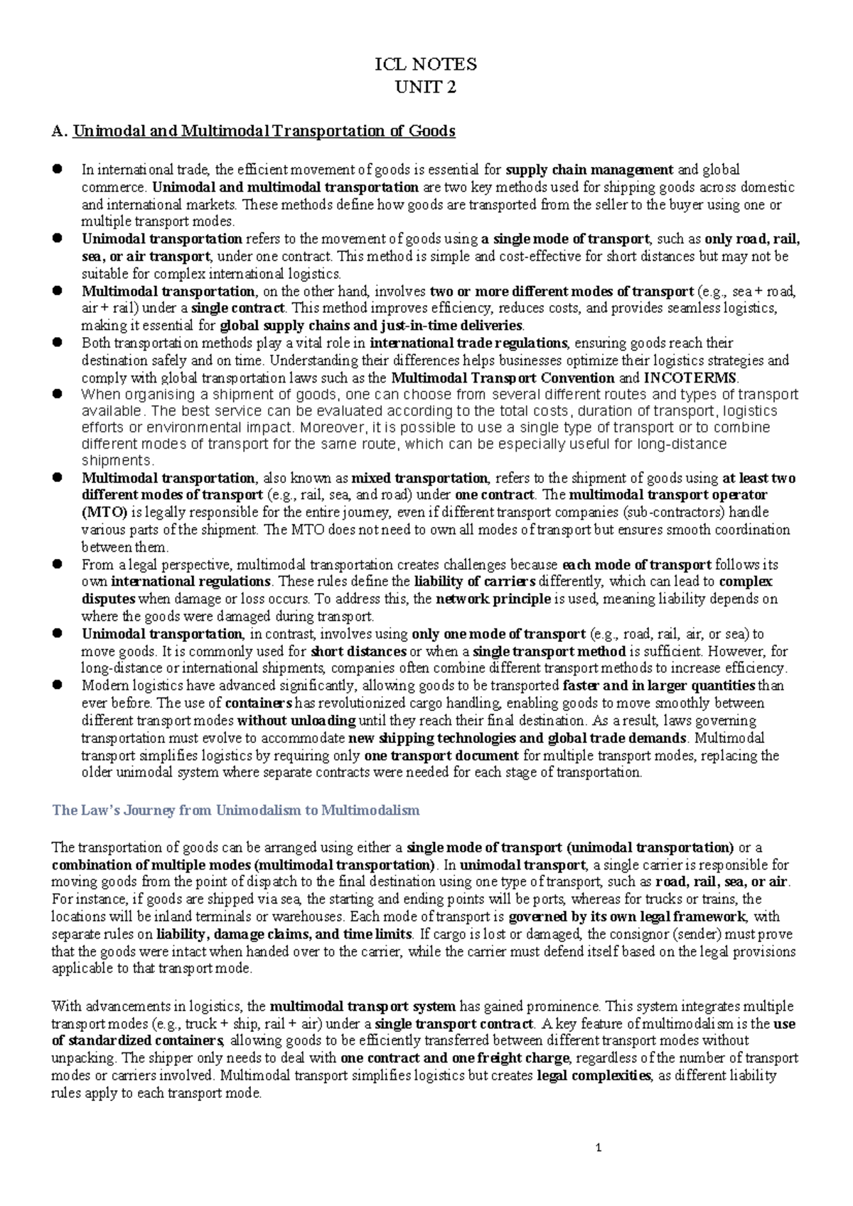 ICL NOTES UNIT 2: Unimodal vs. Multimodal Transportation Explained ...