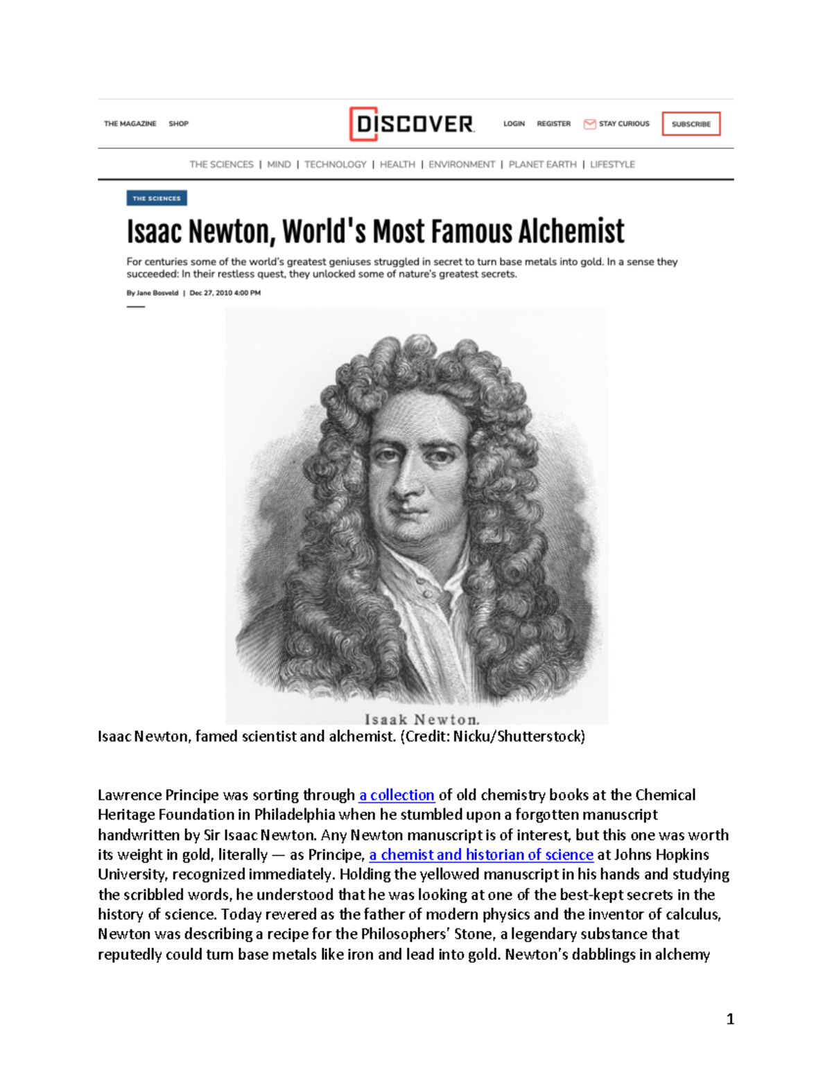 Bosveld-Isaac Newton-Alchemist - Isaac Newton, famed scientist and ...