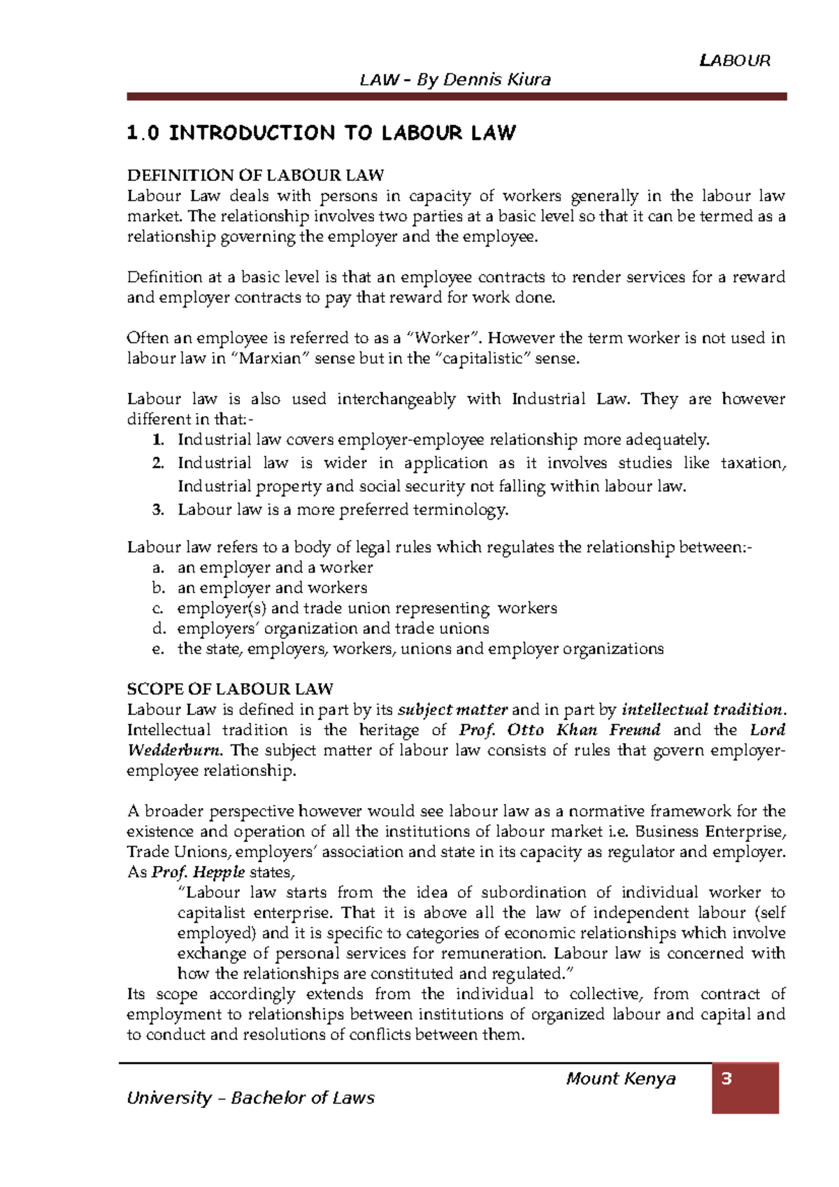 Labour Law Notes Overview and Key Concepts Guide (LAW) - Studocu