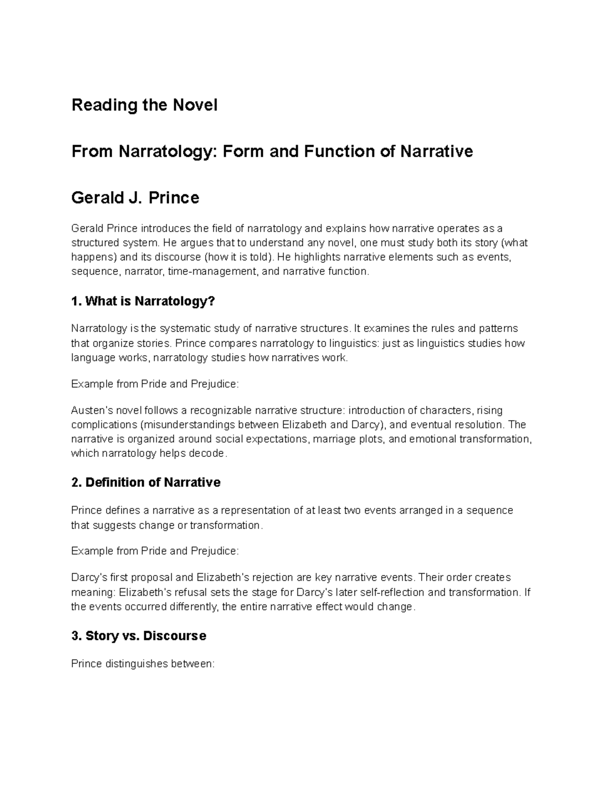 Narratology Insights: Analyzing Narrative in Novels (ENG 101) - Studocu