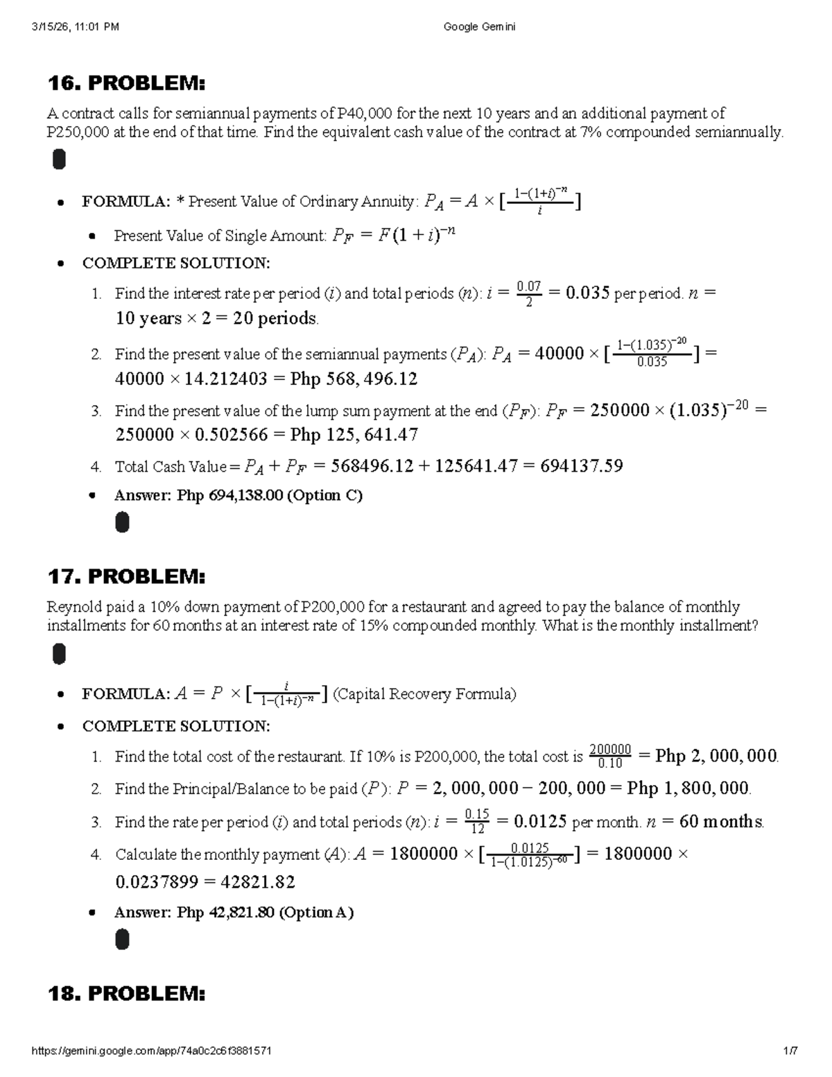 ECON 16: Present Value Calculations and Financial Formulas - Studocu