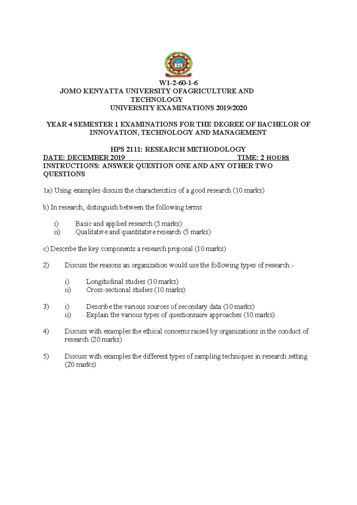 HPS 2111 Research Methodology Exam Guide - Dec 2019 - Studocu