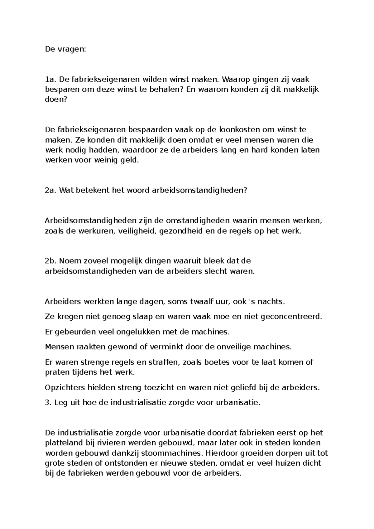 Geschiedenis Opdracht: Arbeidsomstandigheden en Urbanisatie - Studeersnel