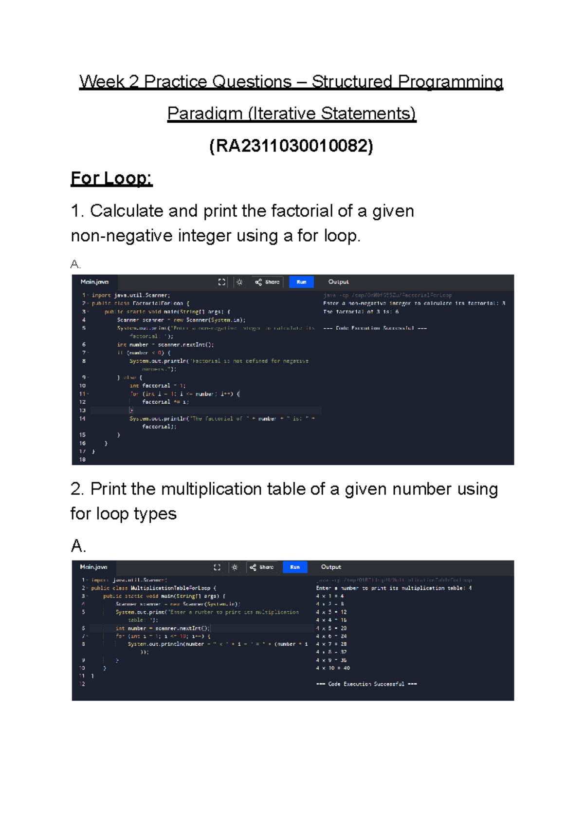 RA2311030010082 - Week 2 Practice Questions: For & While Loops in Java ...