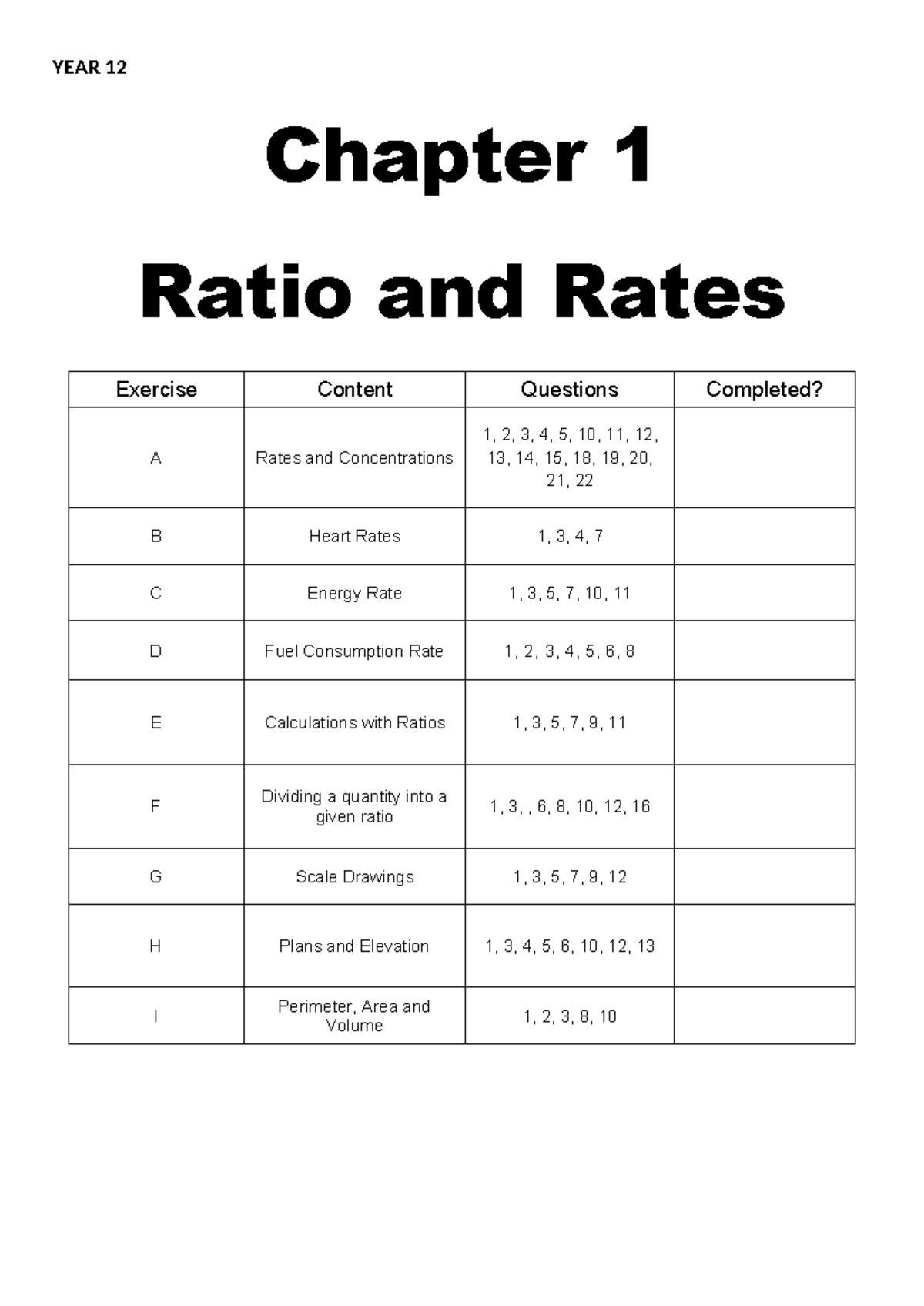 YEAR 12 Chapter 1: Rates and Ratios Exercise Content Questions - Studocu