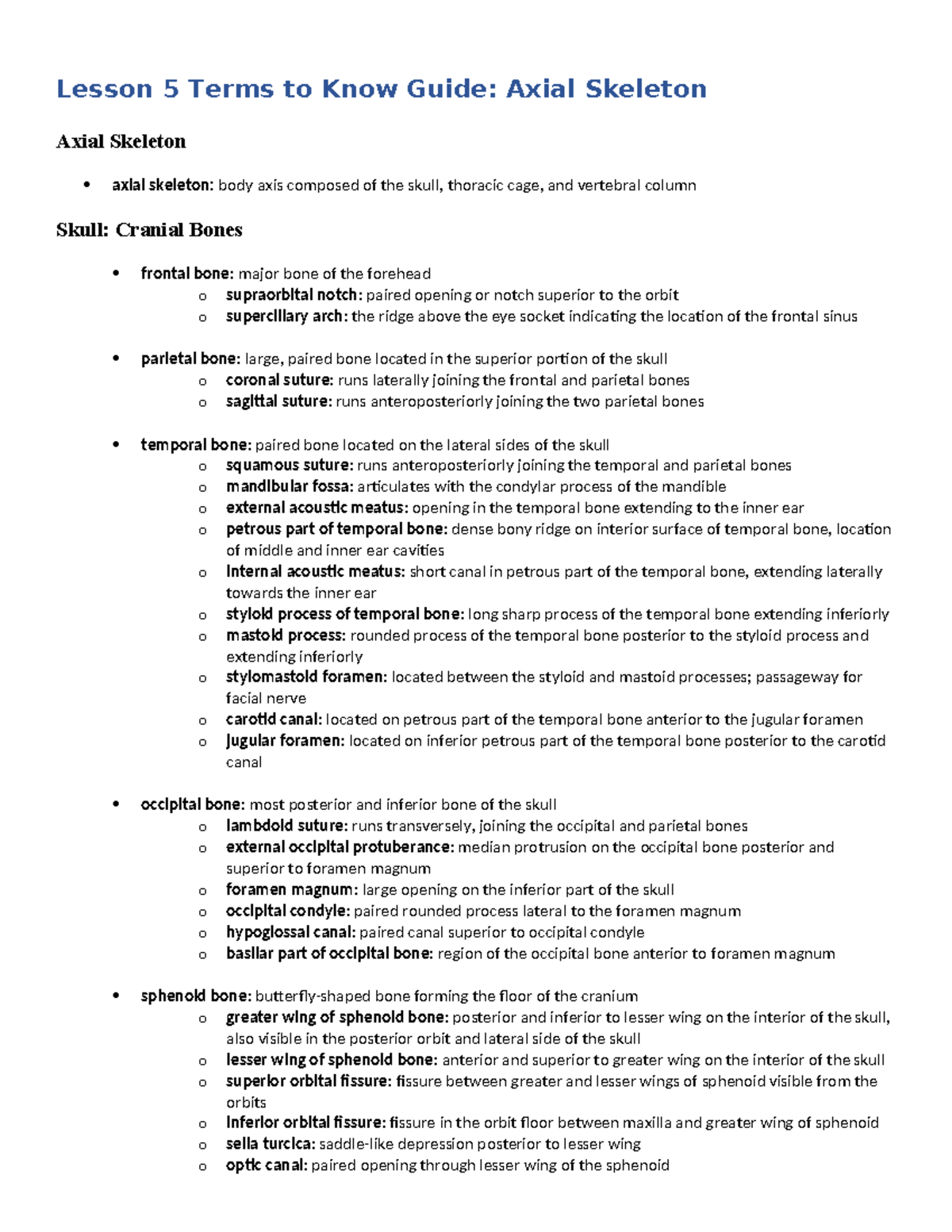 Module 1-3 - Midterm 1 Notes - Lesson 5 Terms to Know Guide: Axial ...
