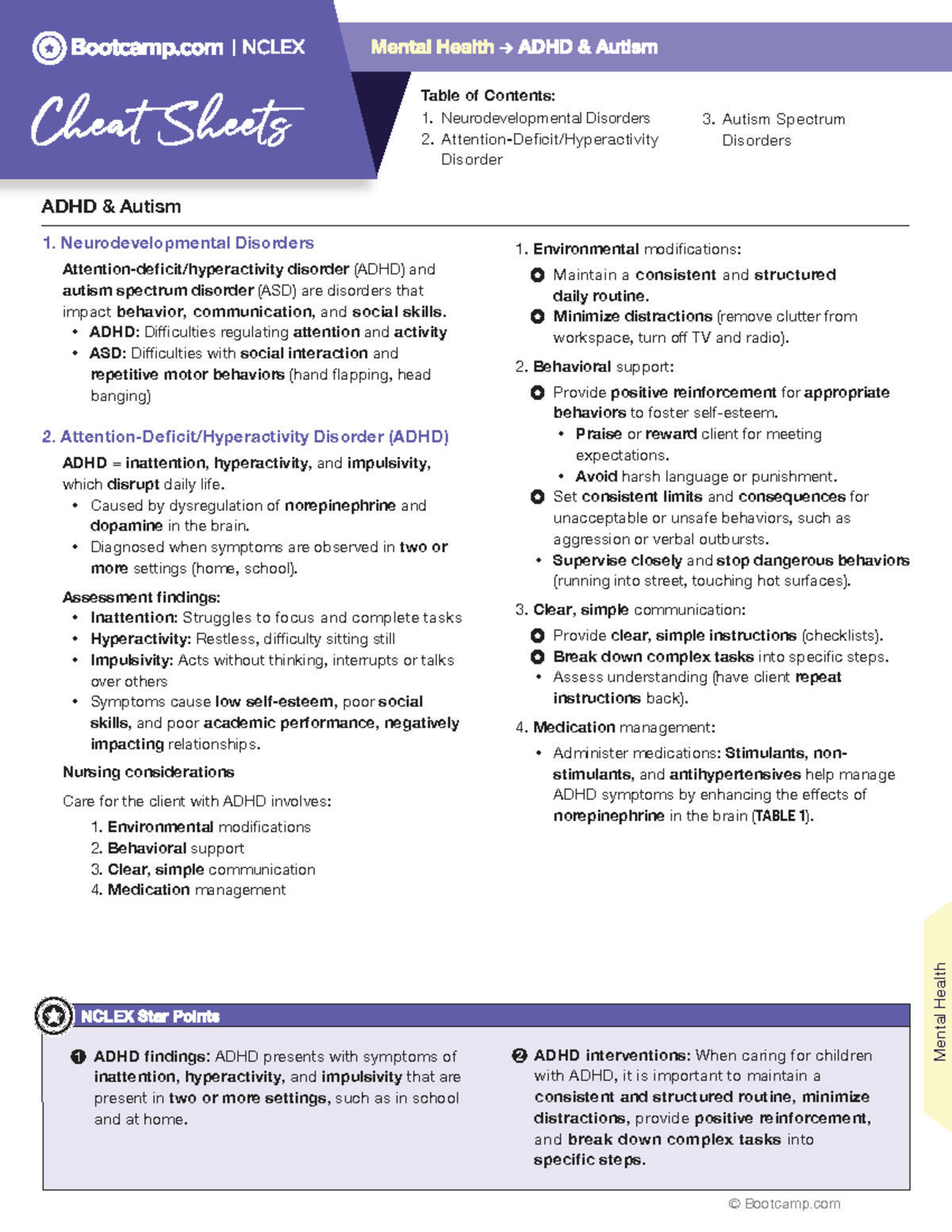 ADHD & Autism Spectrum Disorders Cheat Sheet (Mental Health 101) - Studocu