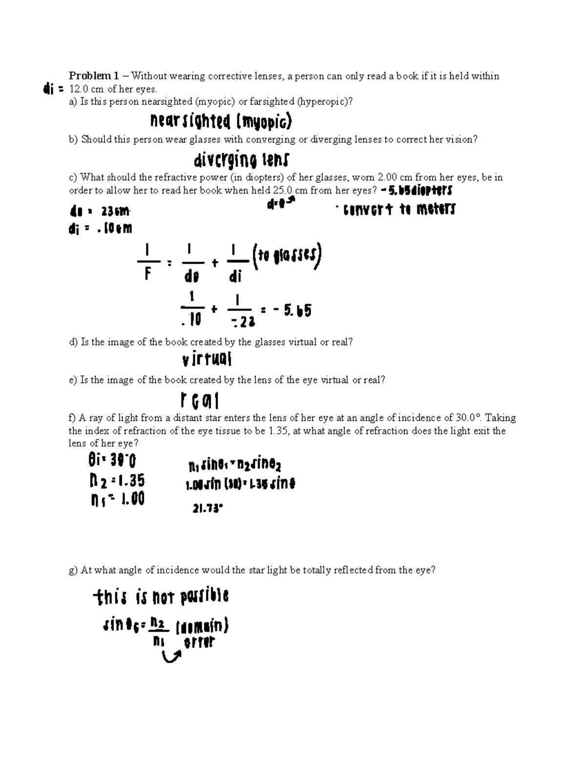 Phys 142 Sample 4 Exam - Vision and Diffraction Grating Problems - Studocu