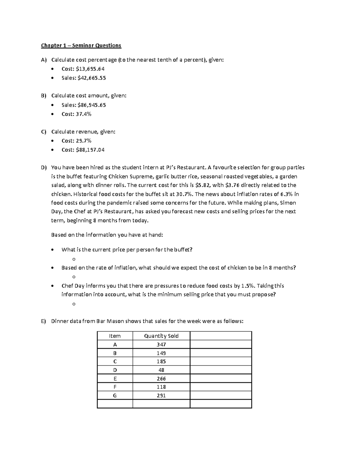 Chapter 1 Seminar Questions: Cost Calculations & Forecasting - Studocu