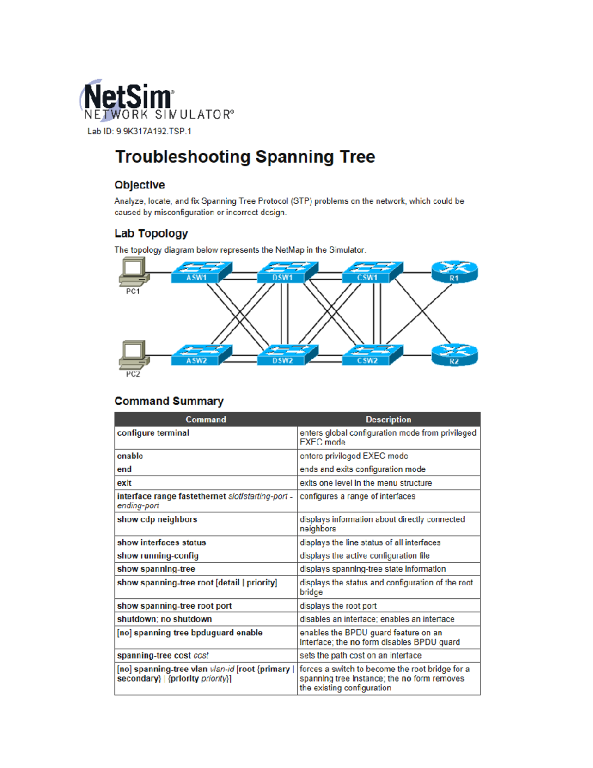 LAB: Spanning Tree Troubleshooting Guide - Studocu
