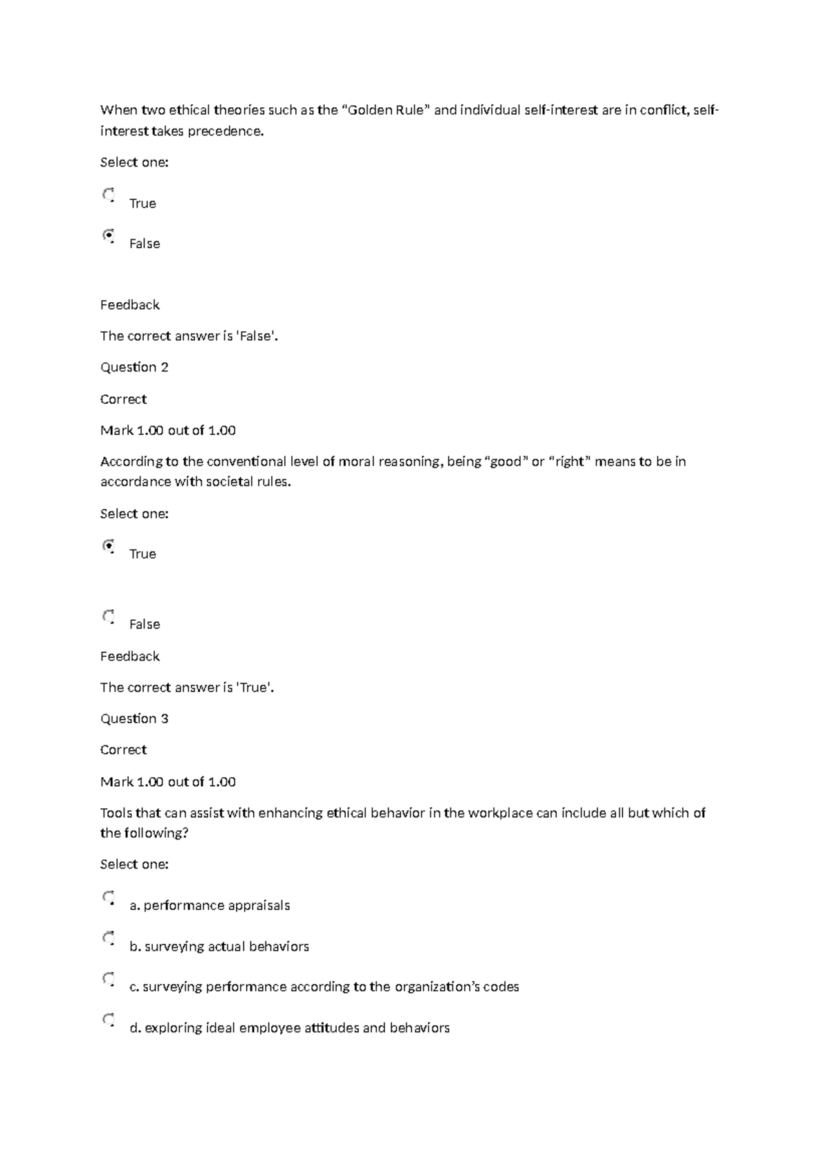PHIL 1404 Self Quiz 3 - Self Quiz on Ethics and Social Responsibility PHIL 1404 - When two ...