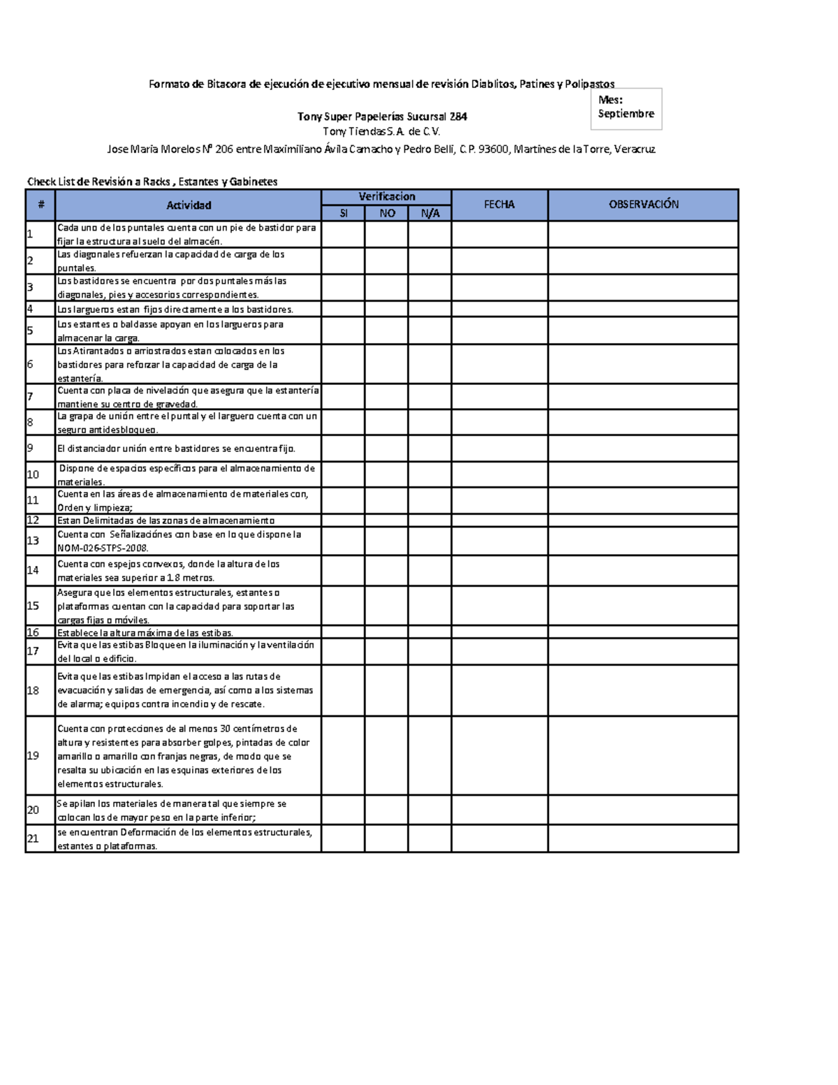 Lista de Verificación de Racks - CCCC - Studocu
