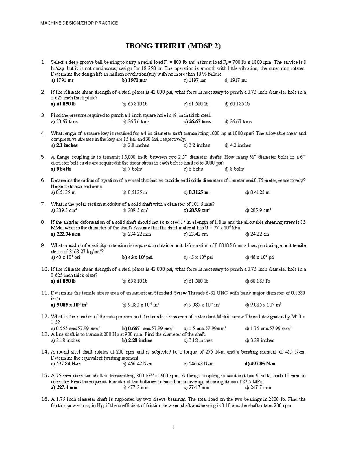 MACHINE PRACTICE IBONG TIRIRIT (MDSP 2) - Exam Questions and Solutions ...