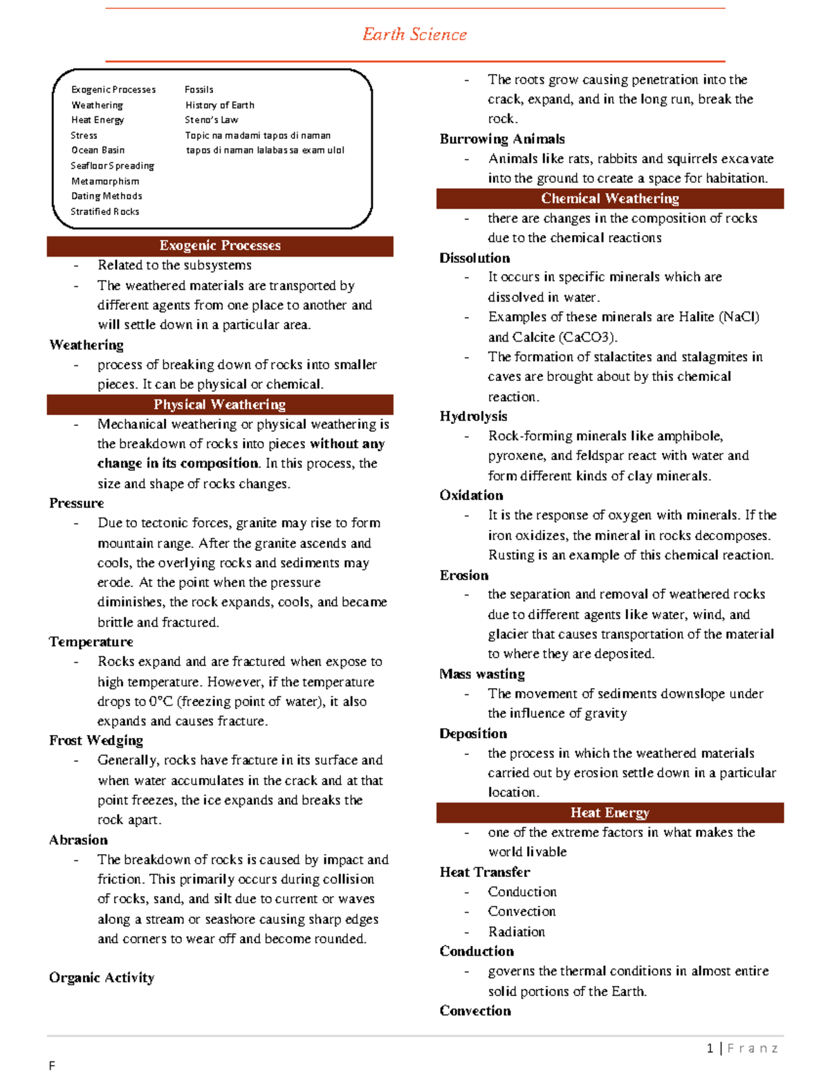 Earthscie - Exogenic and Endogenic Processes Study Guide - Studocu