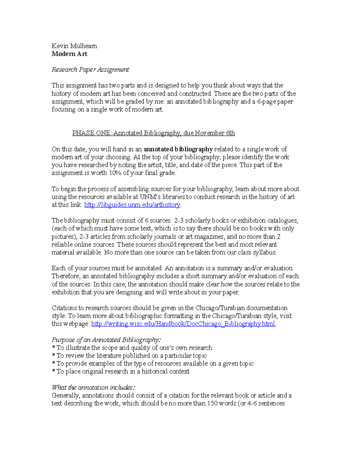 Modern Art Research Paper & Annotated Bibliography Assignment - Studocu