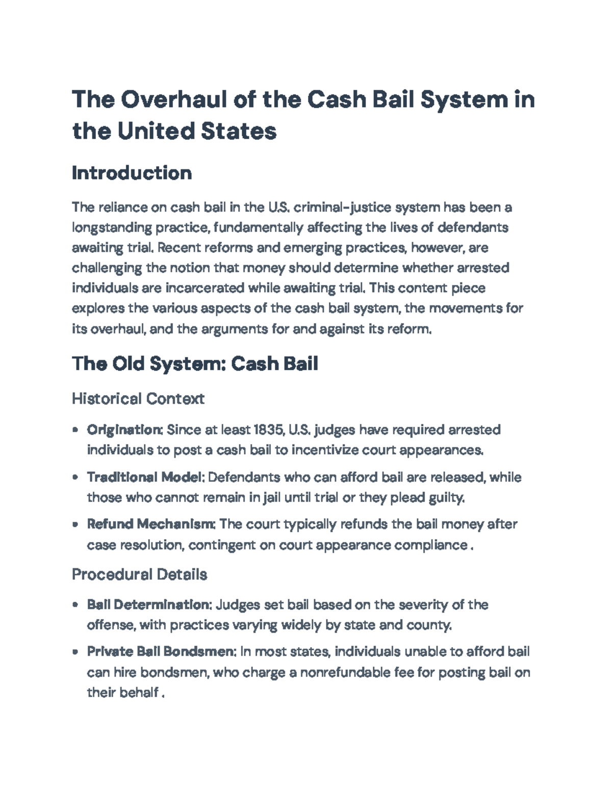U.S. Criminal Justice Reform: Overhauling the Cash Bail System - Studocu