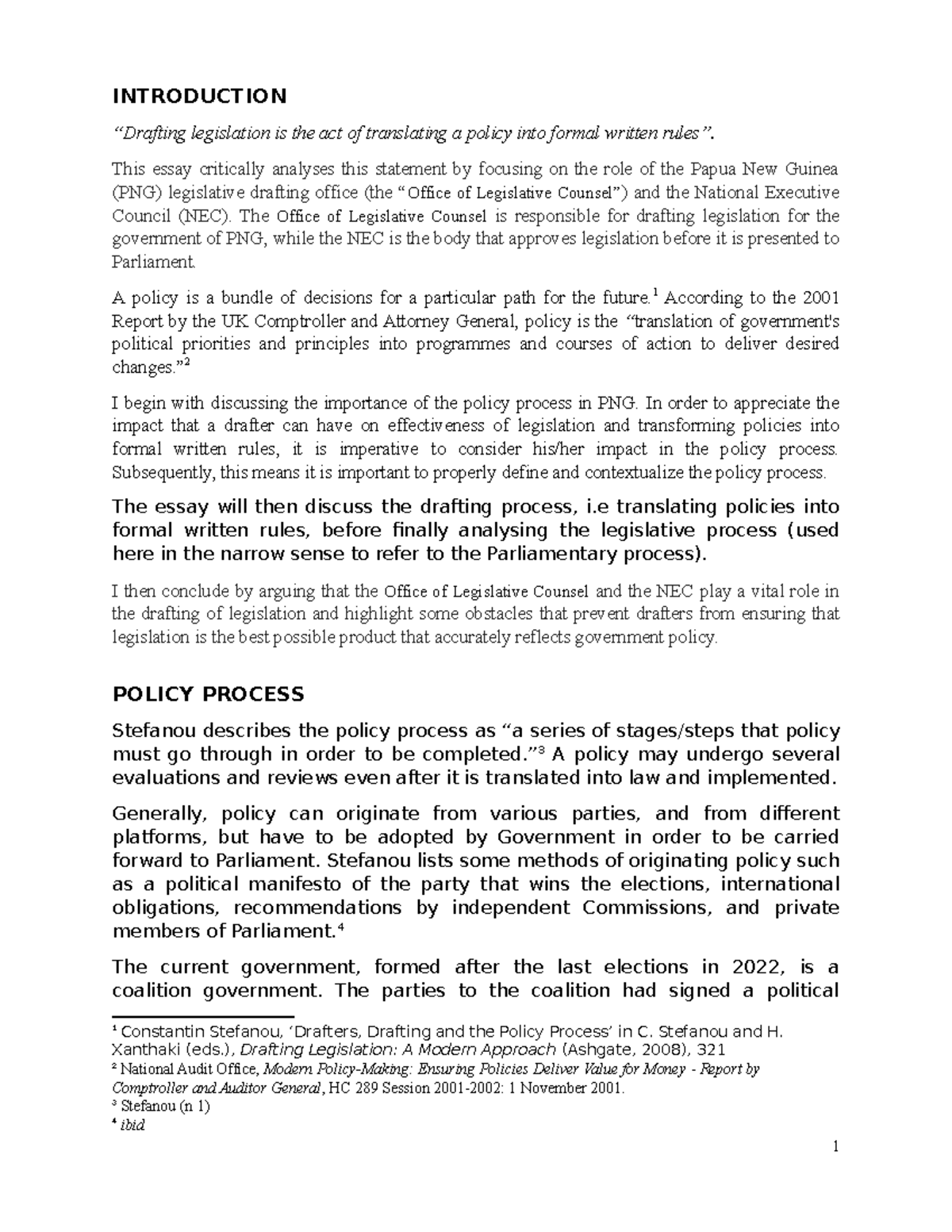 Major Assignment - Analyzing Policy Process and Legislative Drafting ...