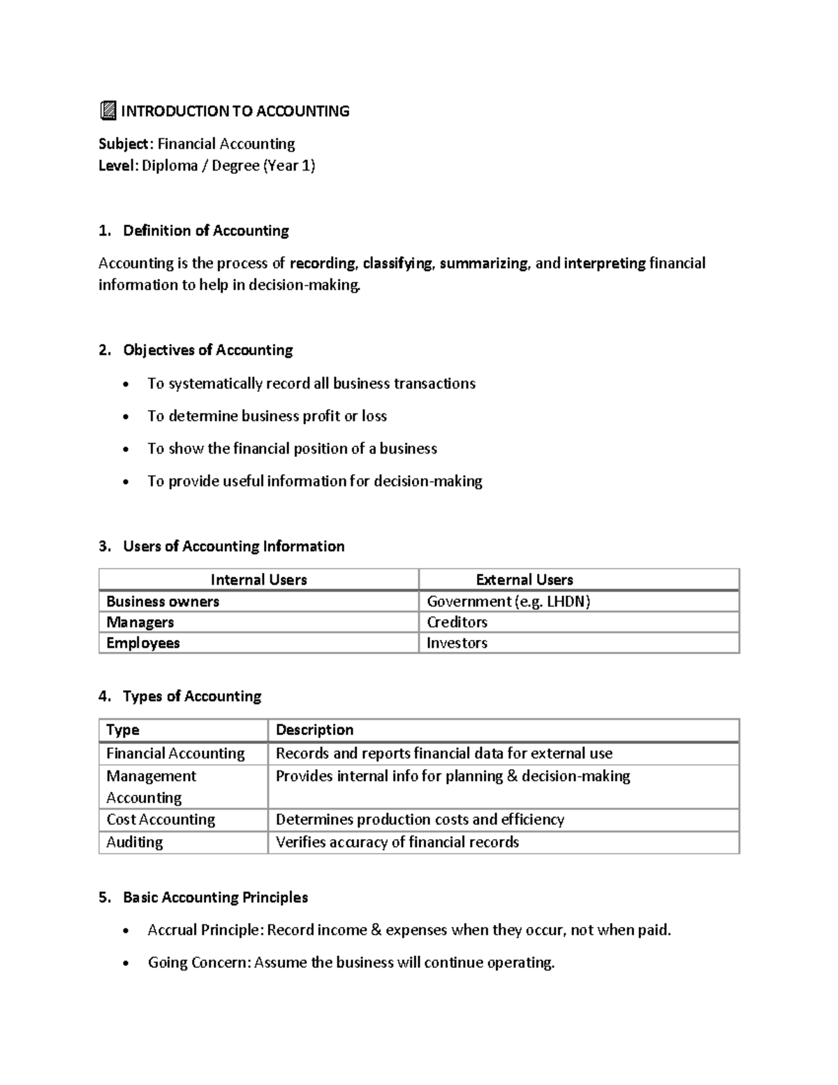Chapter 1 - Intro to Accounting (Financial Accounting, Year 1) - Studocu