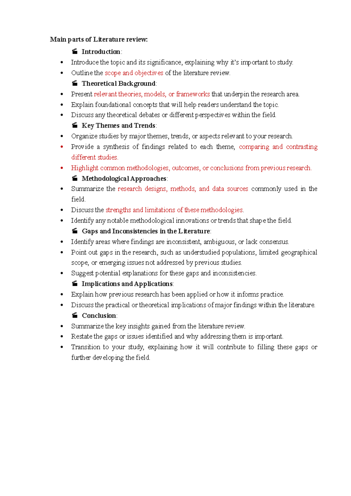 Main parts of Literature review - Outline the scope and objectives of ...