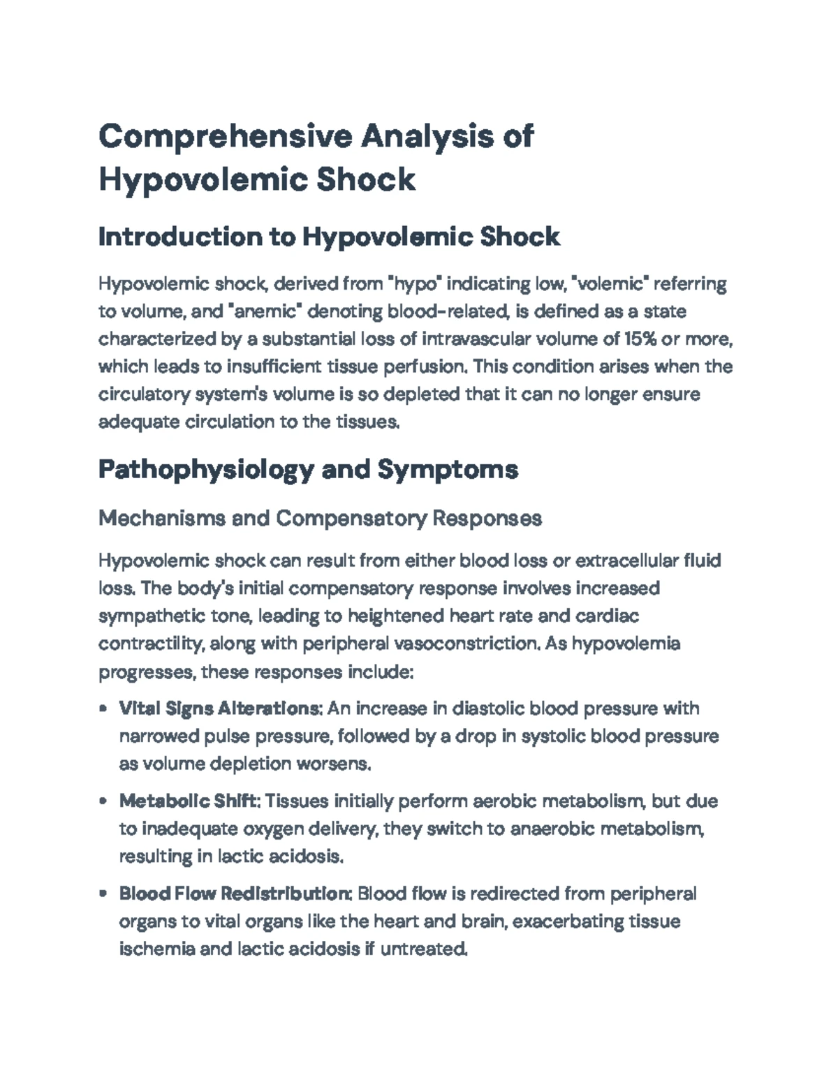Pathophysiology & Treatment of Hypovolaemia and Shock in Nursing - Studocu