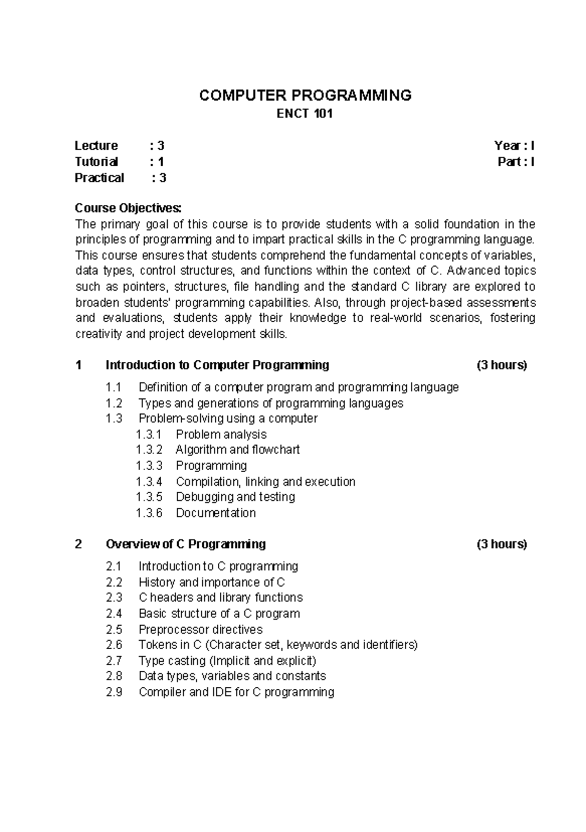 COMPUTER PROGRAMMING ENCT 101 Lecture Notes and Practical Guide - Studocu
