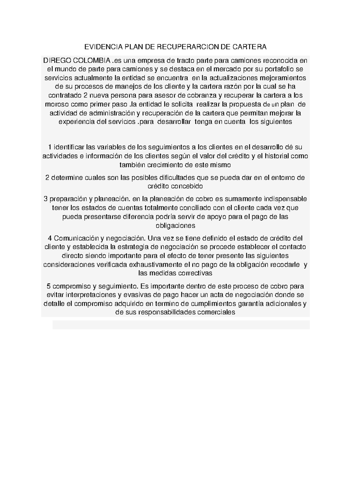 Plan de Recuperación de Cartera - RESUMEN NUMÉRICOS - Studocu