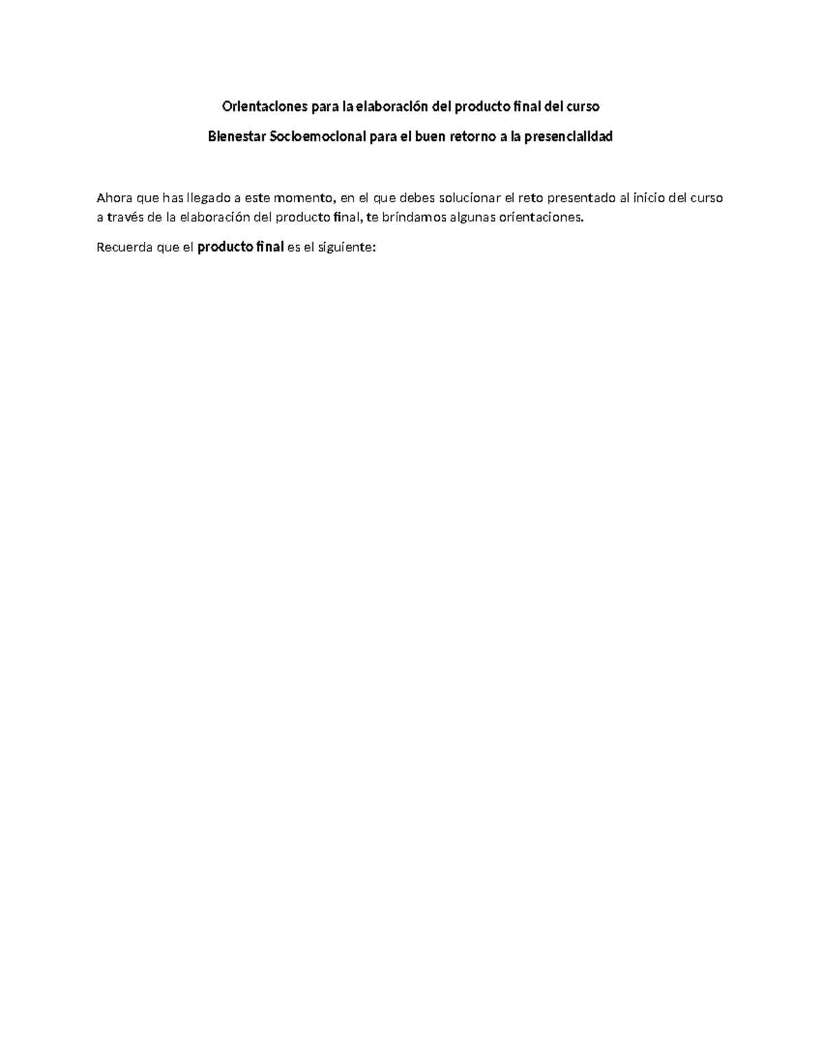 Orientaciones para el Producto Final del Curso Bienestar Socioemocional ...