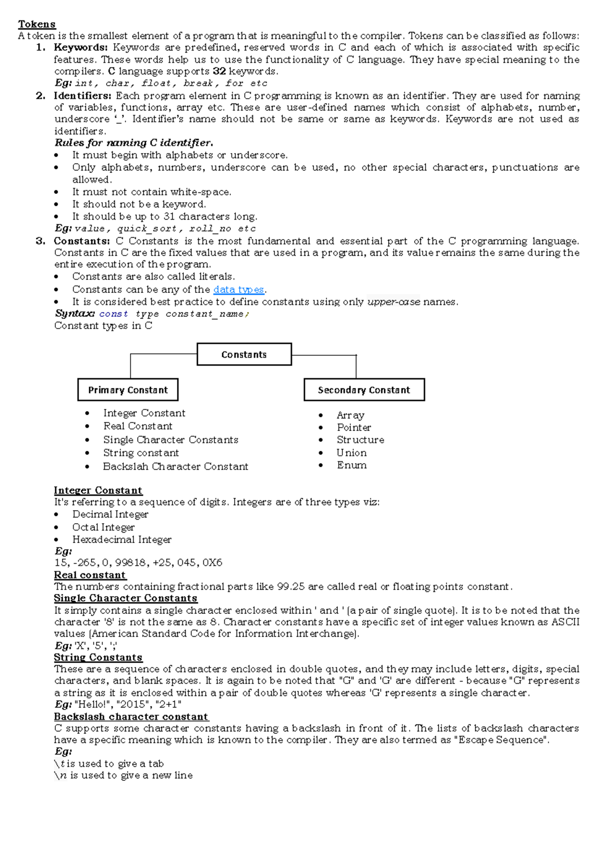 Methodology of Computer Programming - Tokens A token is the smallest ...