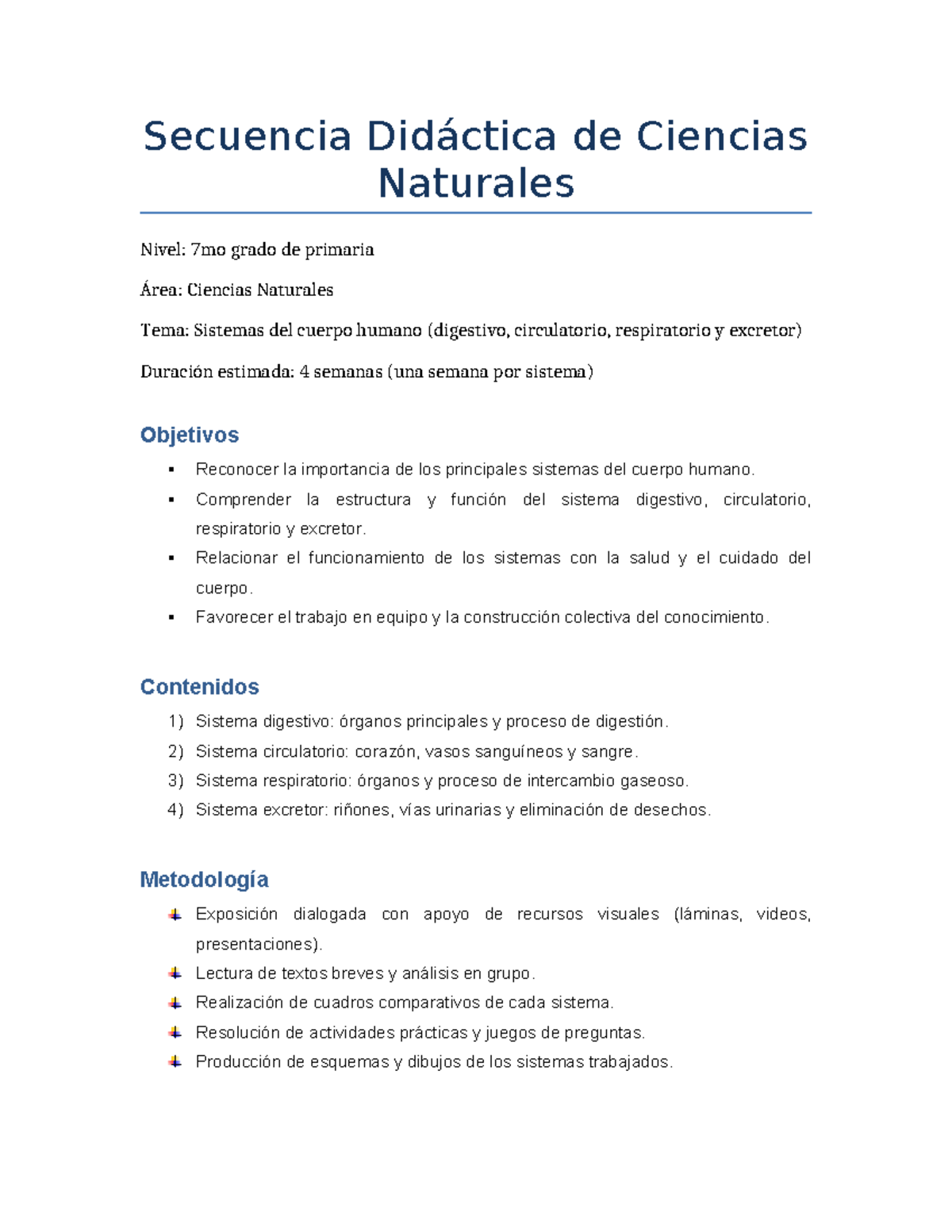 Secuencia Didáctica de Ciencias Naturales 7mo Grado: Sistemas del ...