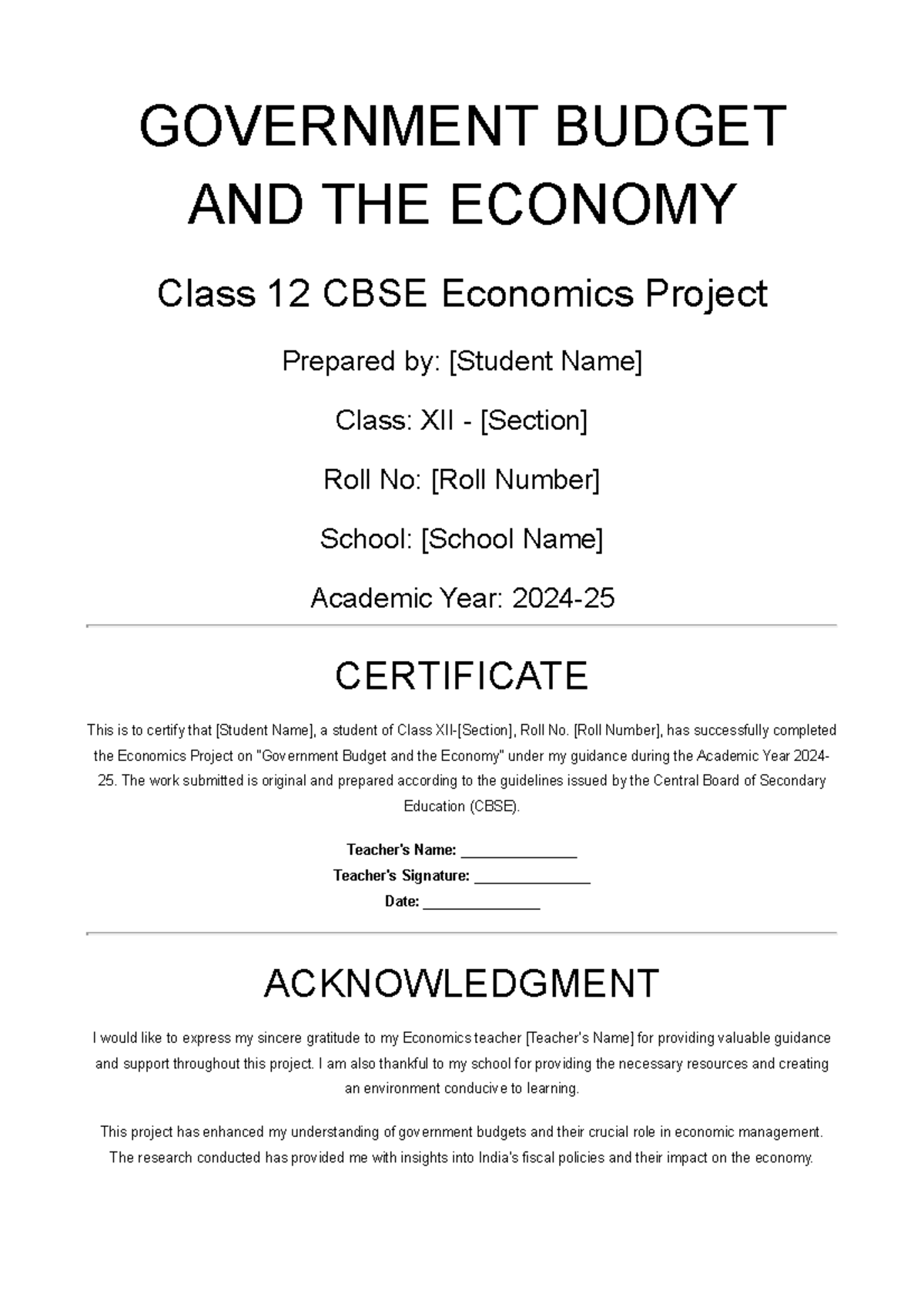 Government Budget and the Economy: Class 12 CBSE Project - Studocu