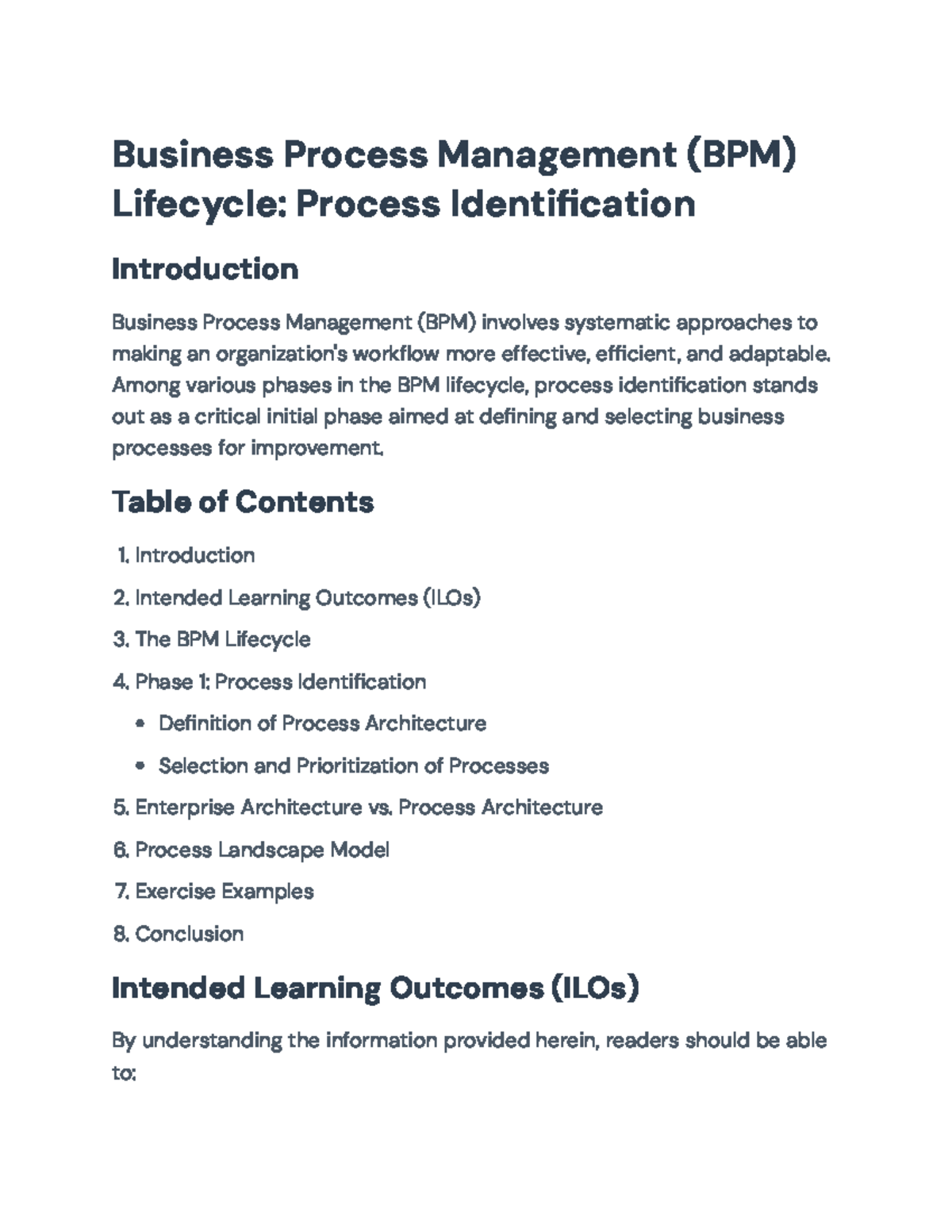 BPM Lifecycle: Phase 1 - Process Identification and Architecture Overview - Business Process ...